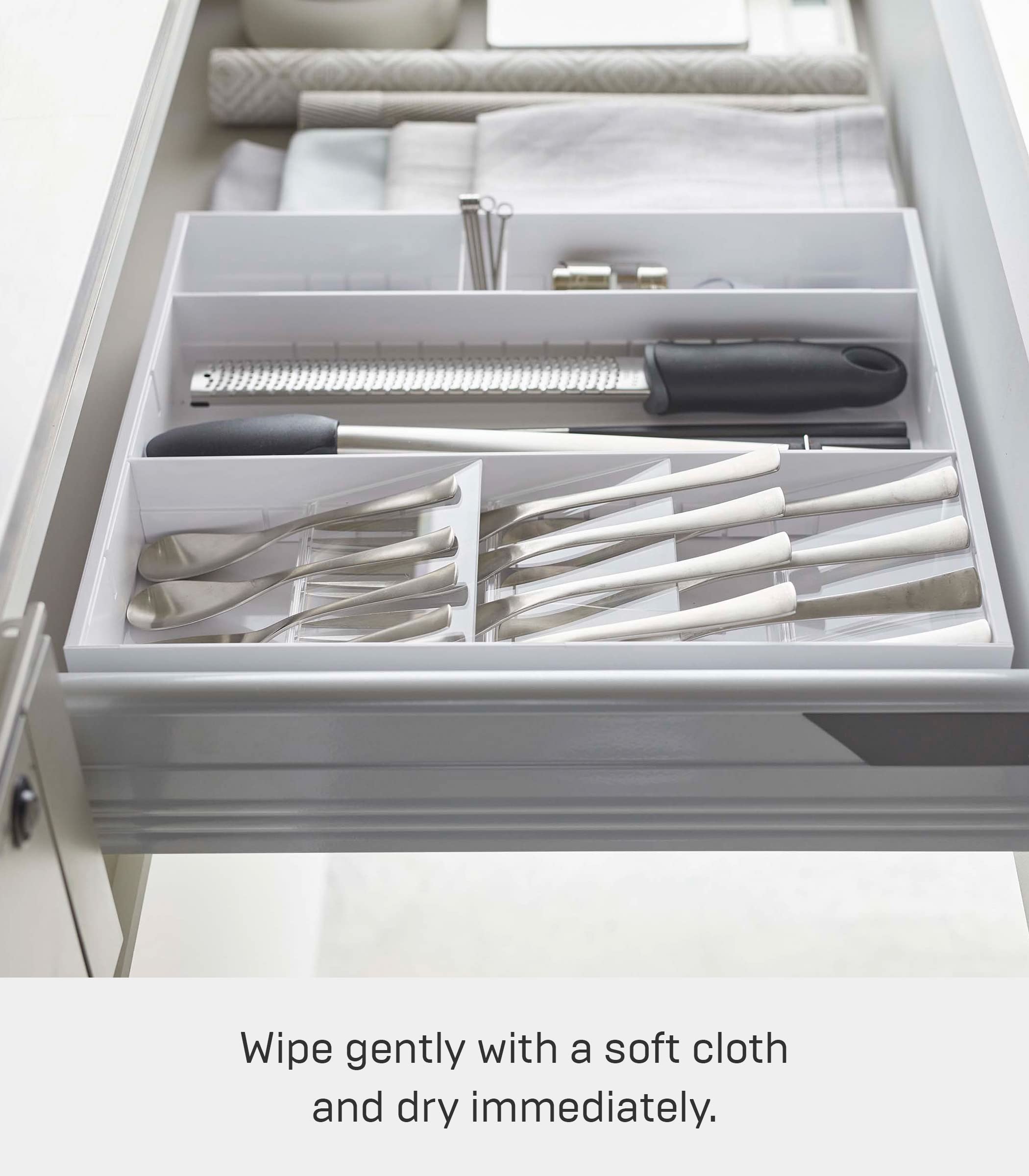 YAMAZAKI Home Expandable Cutlery Kitchen Angled Utensils Storage Multi-Compartment Silverware Organizer Drawer Insert Tray, Plastic, Adjustable, Expandable, No Assembly Req.