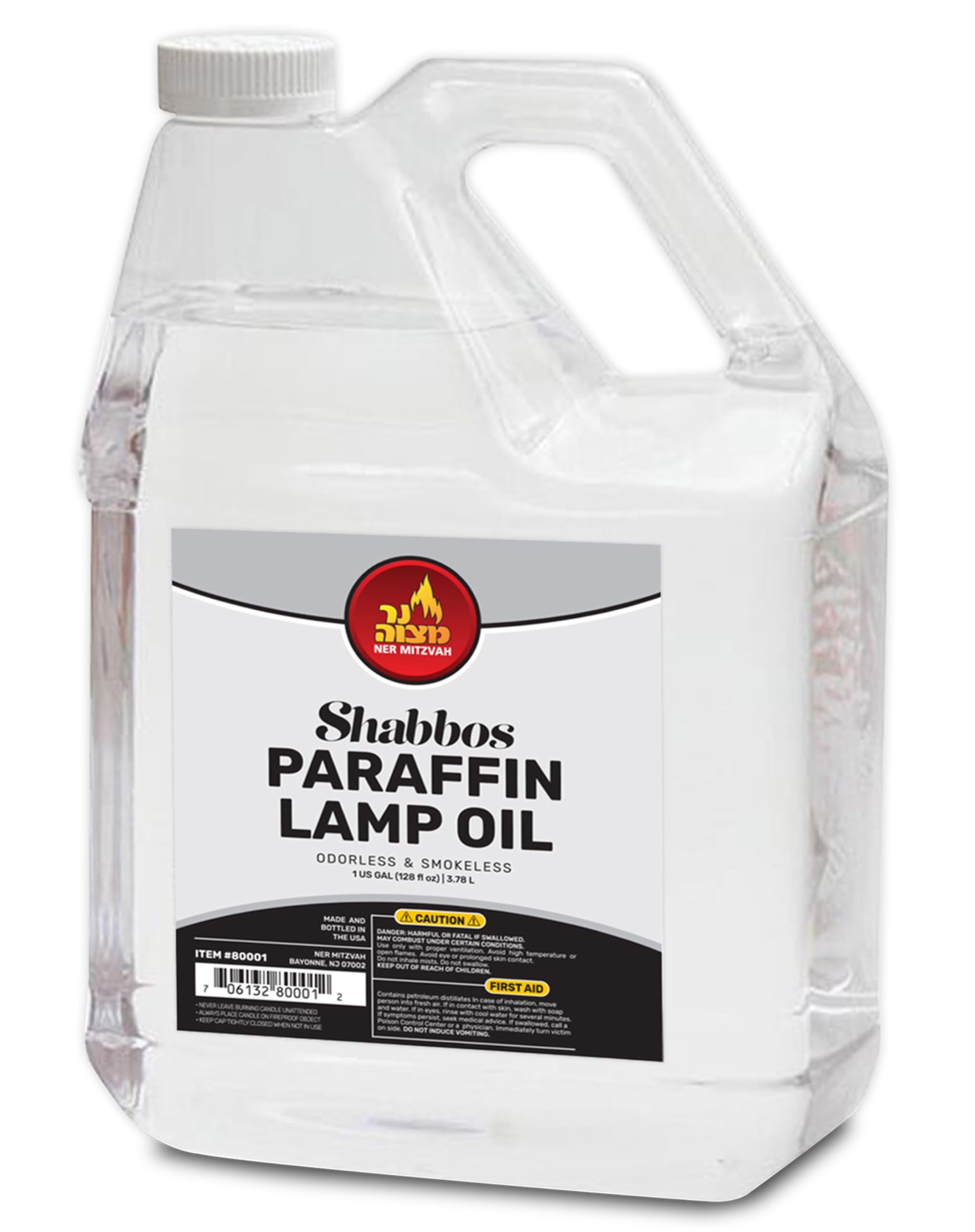 1 Gallon Paraffin Lamp Oil - Clear Smokeless, Odorless, Clean Burning Fuel for Indoor and Outdoor Use - Shabbos Lamp Oil, by Ner Mitzvah