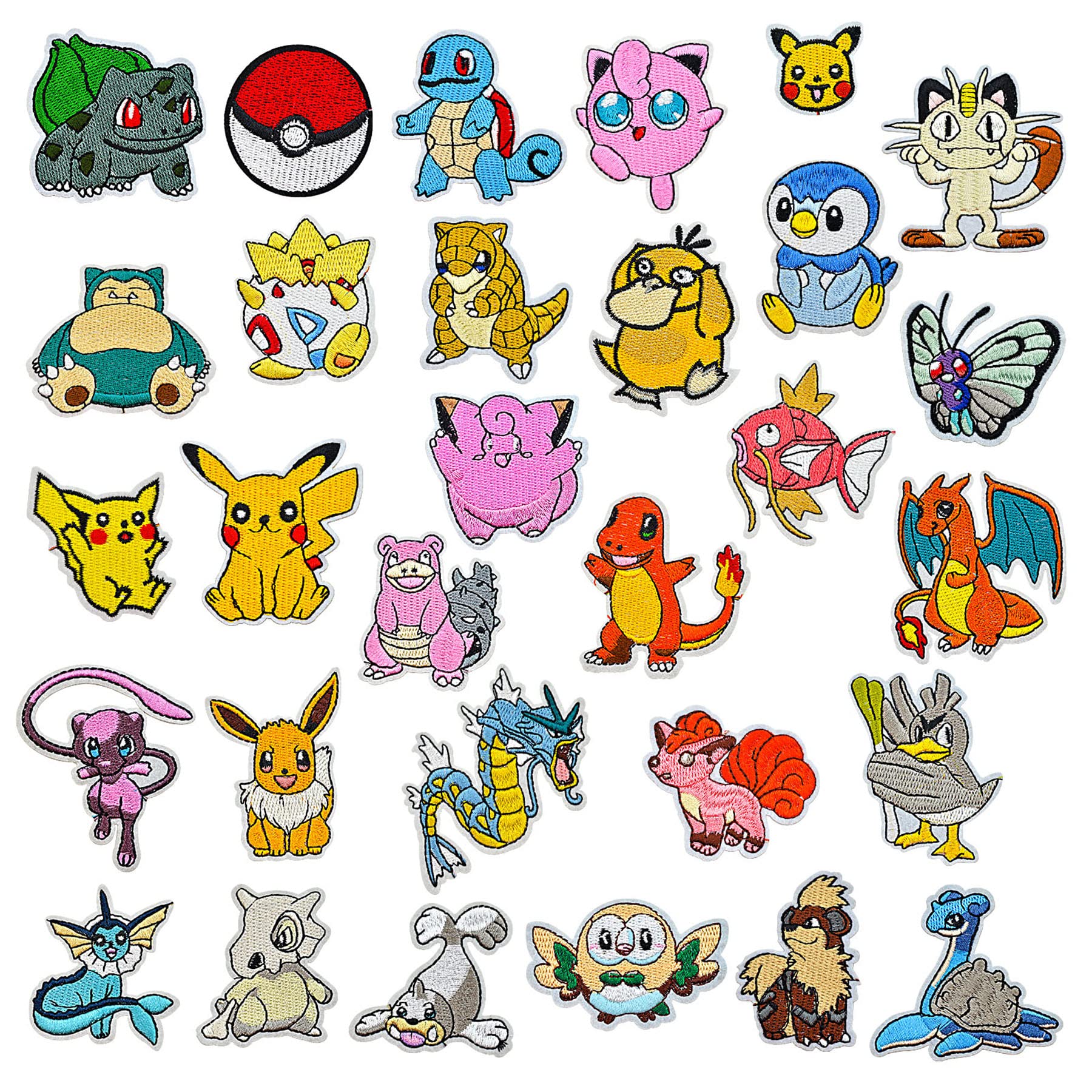 Iron on Patches 30 Pieces Anime Pocket Monster Embroidered Iron on/Sew on Decorative Applique Patch Patches for DIY Jeans, Jackets, Shirts, Bag, Caps
