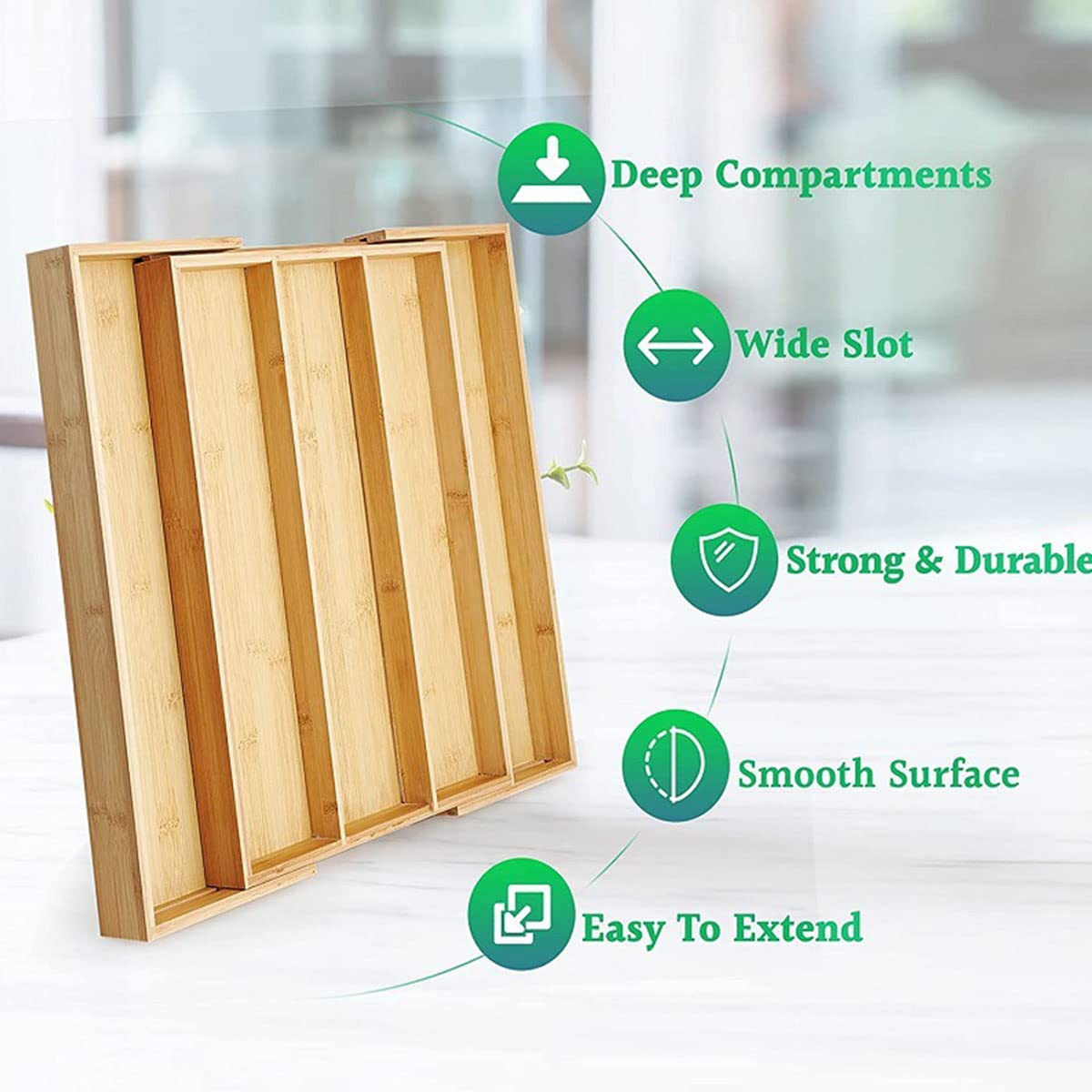 Expandable Drawer Organizer - Premium Cutlery and Utensil Tray for Silverware, Flatware, Knives in Kitchen, Bedroom, Living Room