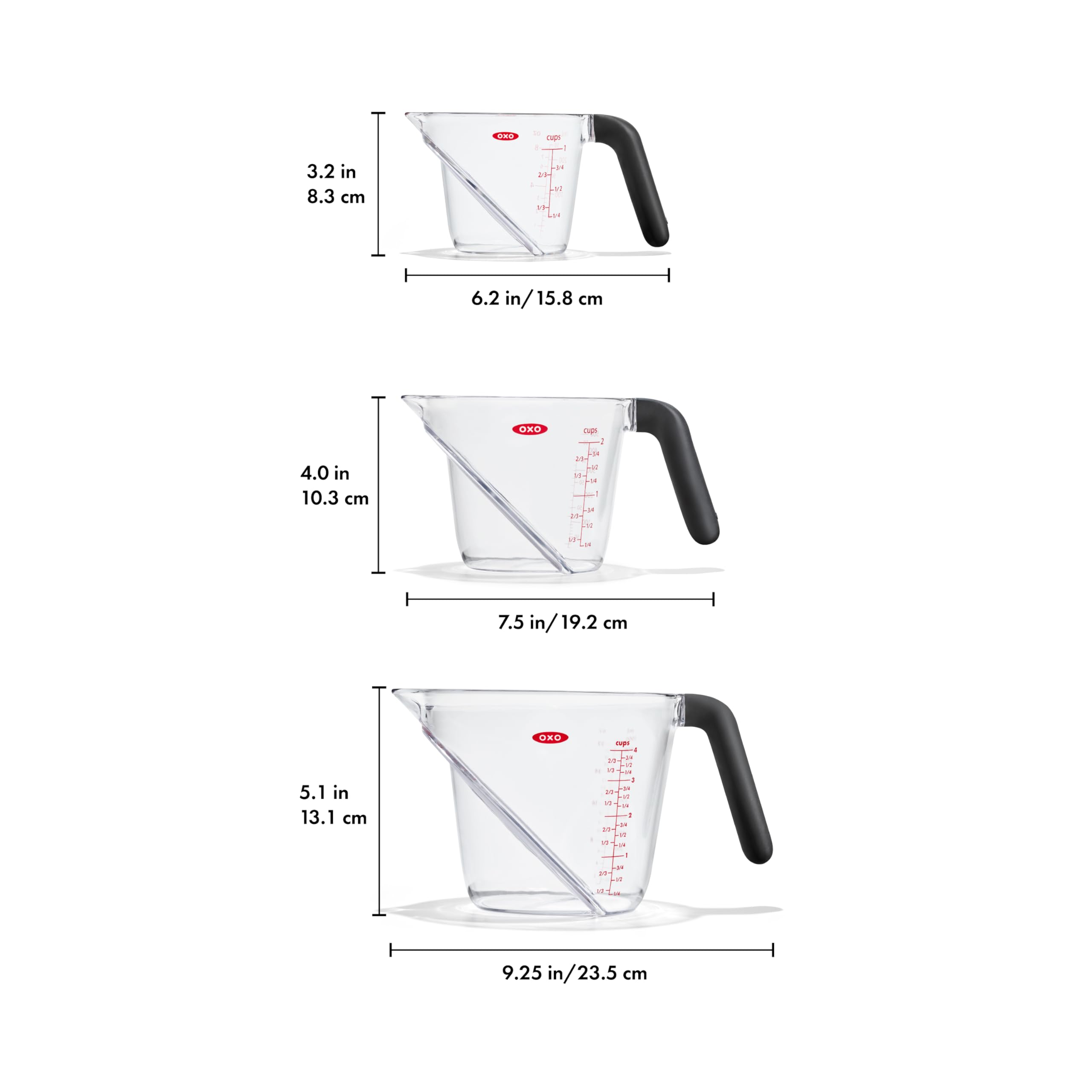 OXO Good Grips 3-Piece Angled Measuring Cup Set, Black