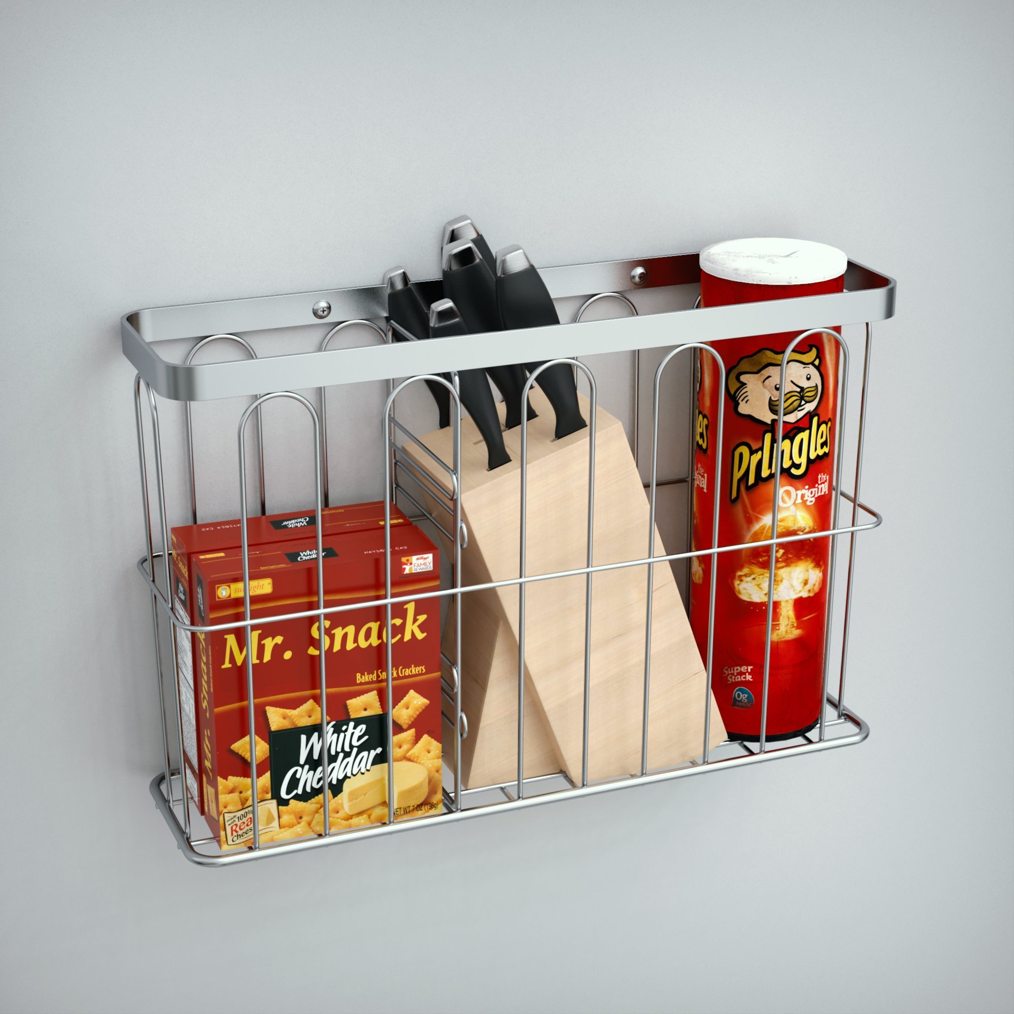 ULFR Over The Cabinet Door Kitchen Storage Organizer Basket, Space Saving Drawer Grid Holder for Cleaning Supplies, Bottles, Board, Chrome Finish with an Easy to Install Divider