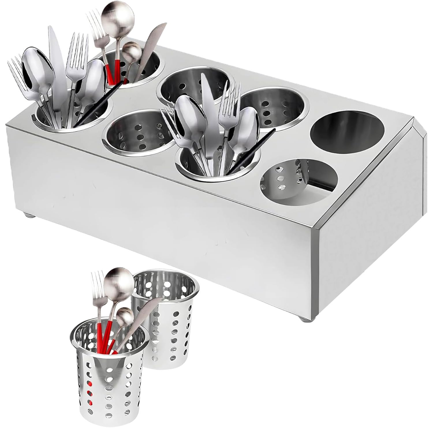 bimiti 8 Holes Flatware Cylinder Holder Commercial Stainless Steel Utensil Storage Caddy Drying Rack Countertop Silverware Organizer For Restaurant Hotel Buffet