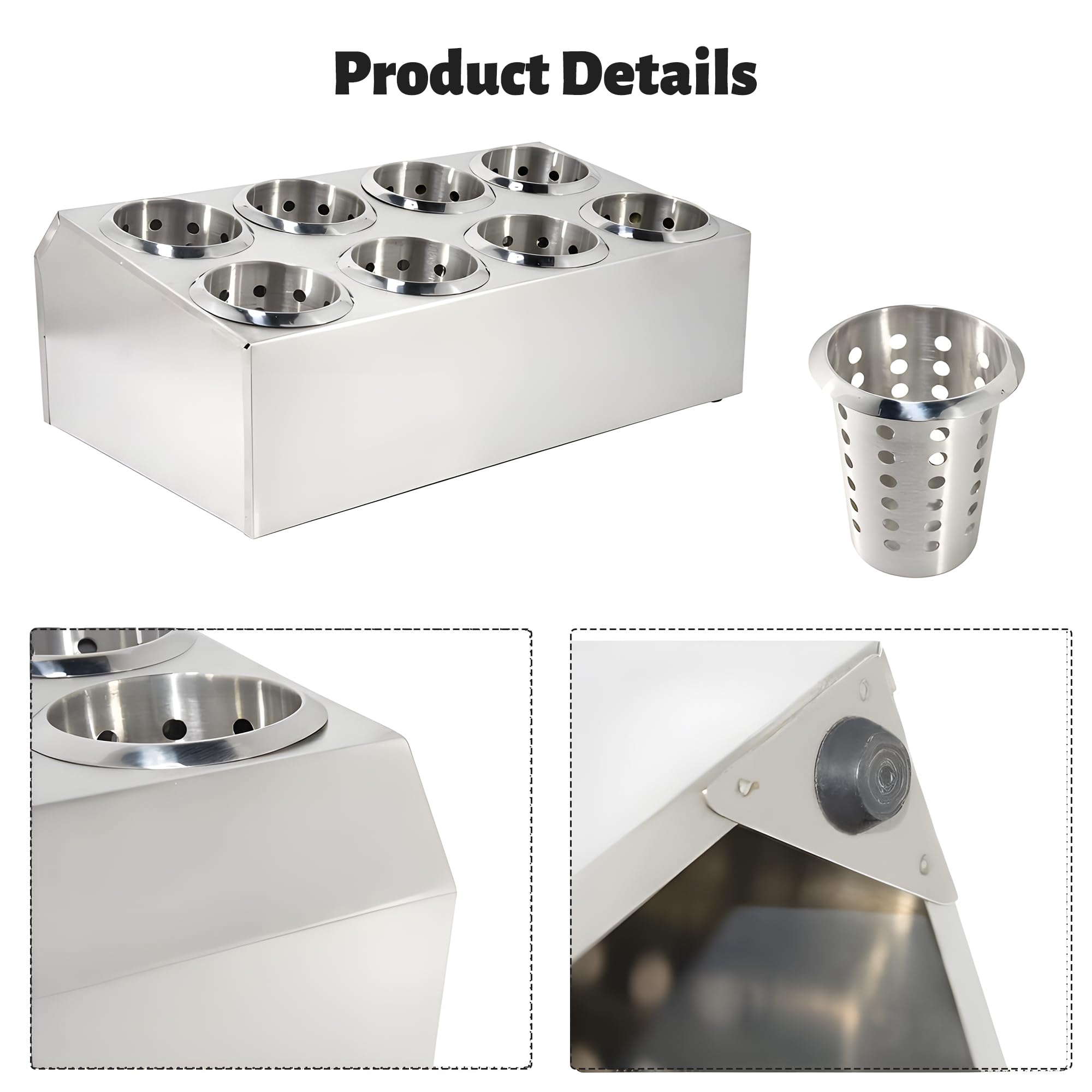 bimiti 8 Holes Flatware Cylinder Holder Commercial Stainless Steel Utensil Storage Caddy Drying Rack Countertop Silverware Organizer For Restaurant Hotel Buffet
