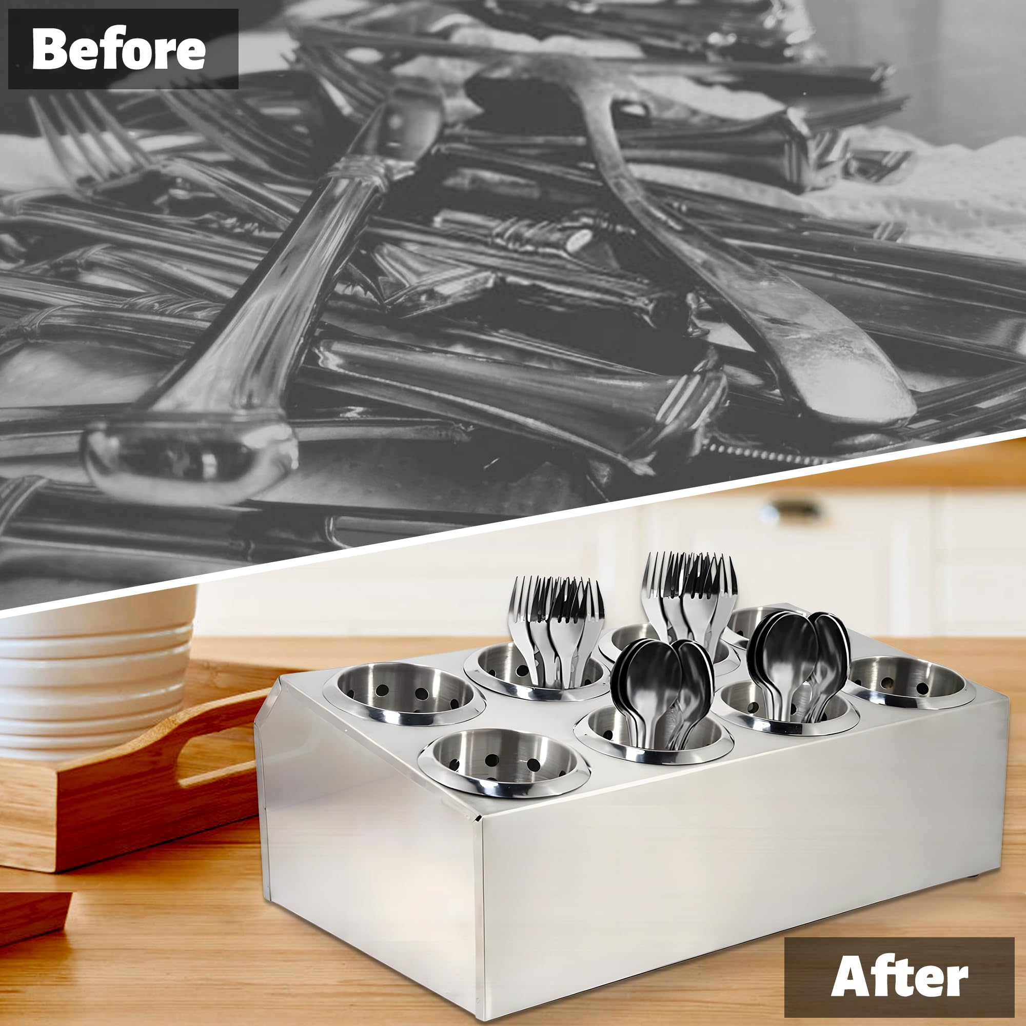 bimiti 8 Holes Flatware Cylinder Holder Commercial Stainless Steel Utensil Storage Caddy Drying Rack Countertop Silverware Organizer For Restaurant Hotel Buffet