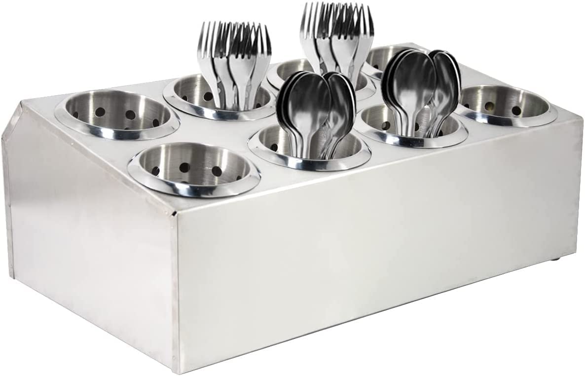 bimiti 8 Holes Flatware Cylinder Holder Commercial Stainless Steel Utensil Storage Caddy Drying Rack Countertop Silverware Organizer For Restaurant Hotel Buffet