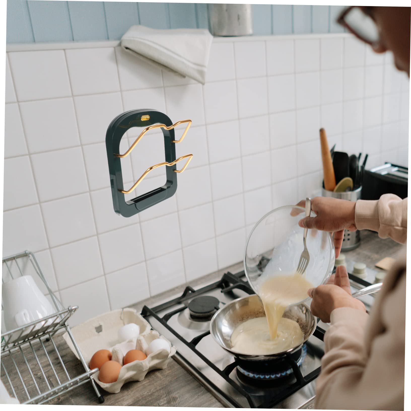 CALLARON Pot Lid Holder Wall Mount Pot Lid Organizer Rack Cabinet Door Mounted Pan Cover Hangers Rest for Storage Cutting Boards Bakeware Pots Pans Serving Trays