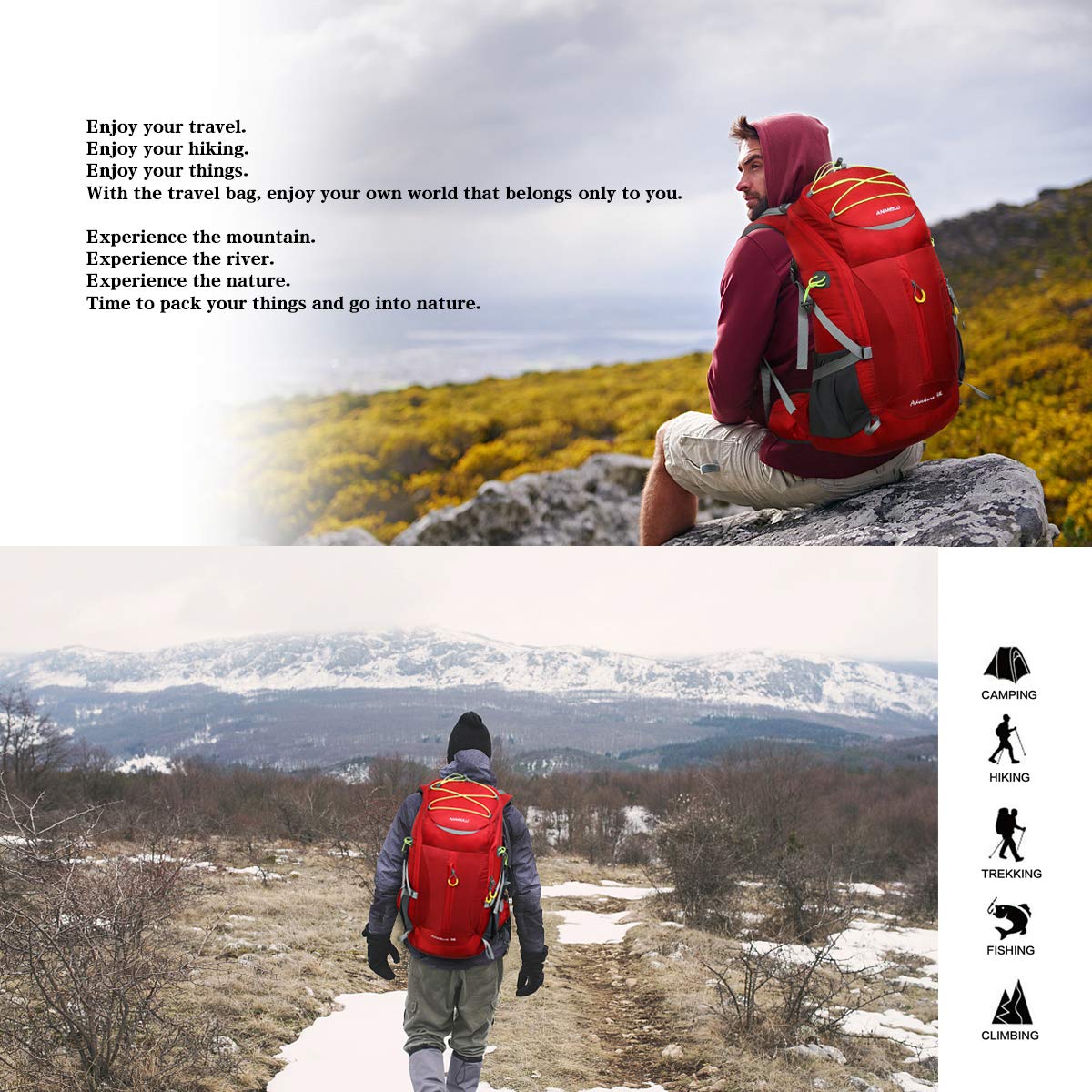 LOCALLION 40L Hiking Backpack Large Capacity Camping Daypacks Lightweight Travel Backpacks for Men Women