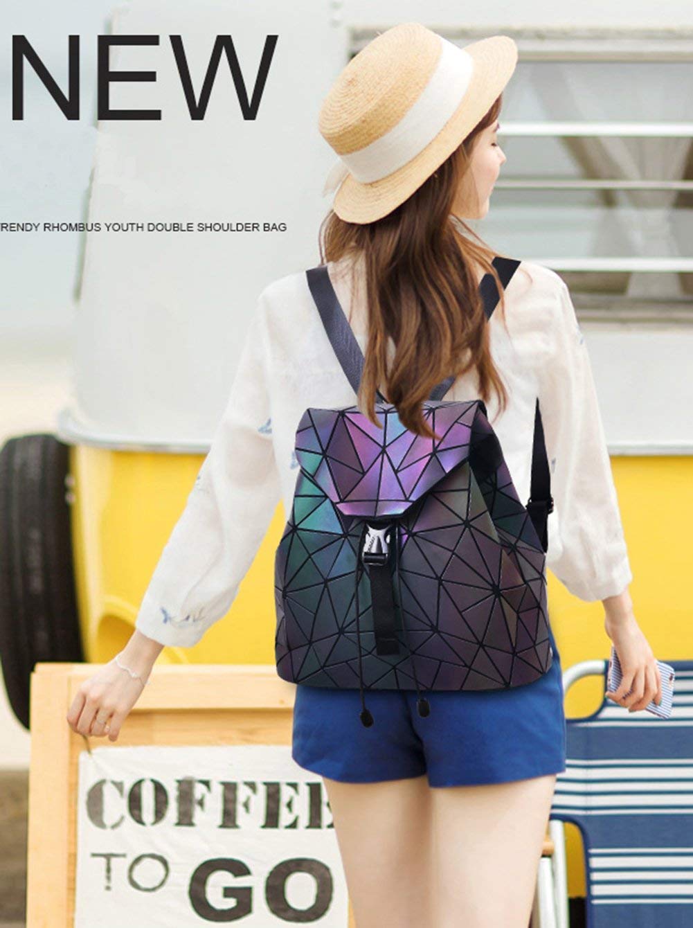 Geometric Backpack Luminous Backpacks Holographic Reflective Bag Lumikay Bags Irredescent Rucksack Rainbow (Style2+wallet set)