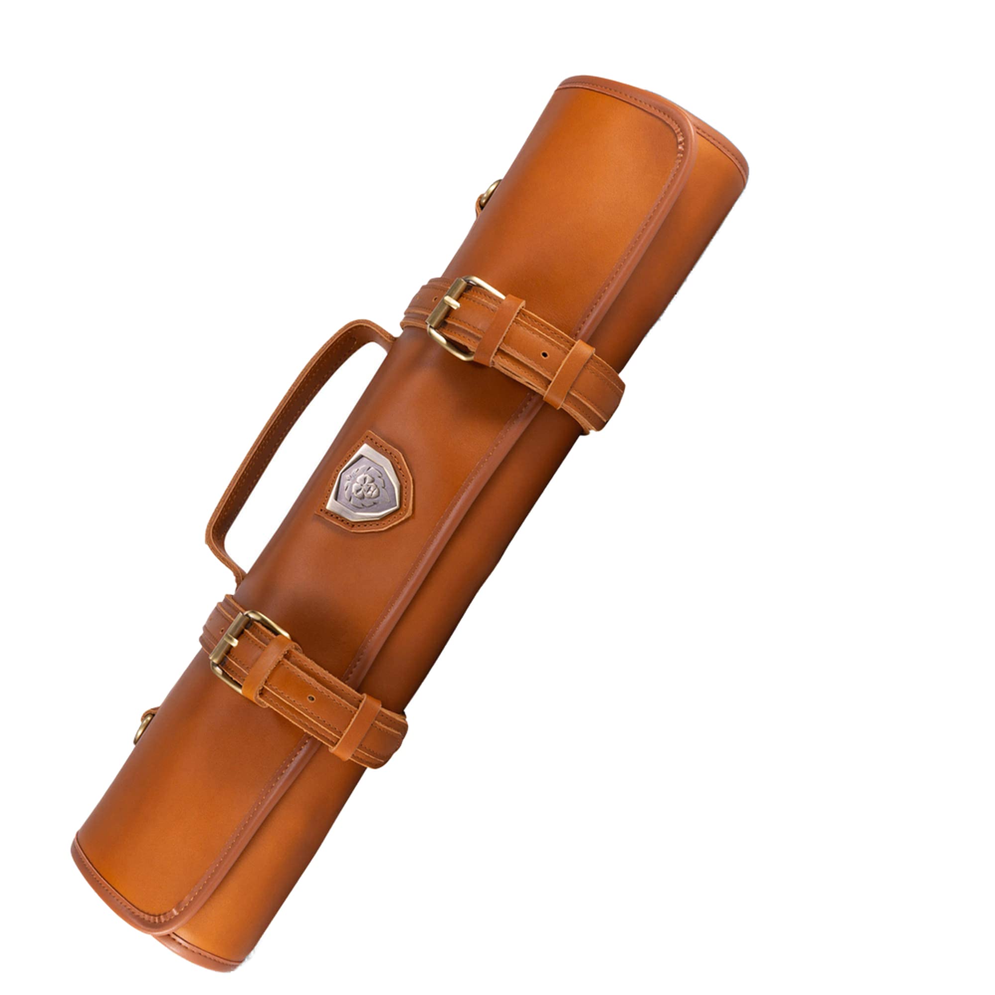 Dalstrong - Large Chef Knife Roll Bag - Brazilian Leather - California Brown - Vagabond Series - 16 Slots - Interior and Rear Zippered Pockets - Blade Travel Storage/Case