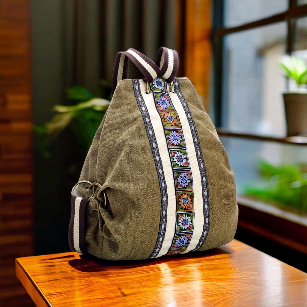 Women Canvas Backpack Daypack Casual Shoulder Bag, Vintage Heavy-duty Anti-theft Travel Backpack