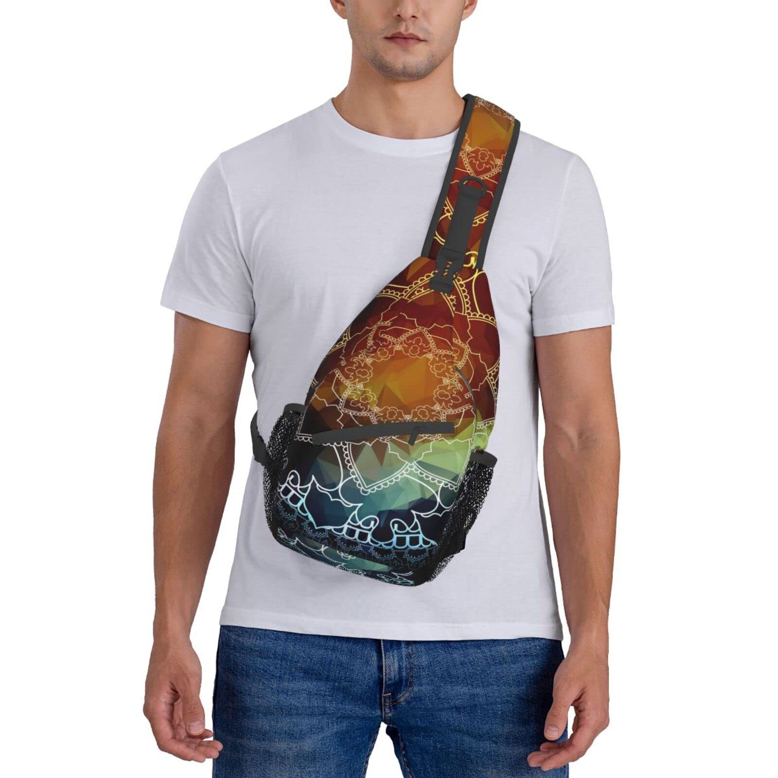 Mandala Flower Sling Bag Crossbody Sling Backpack Flower Shoulder Chest Bag Travel Hiking Daypack for Women Men