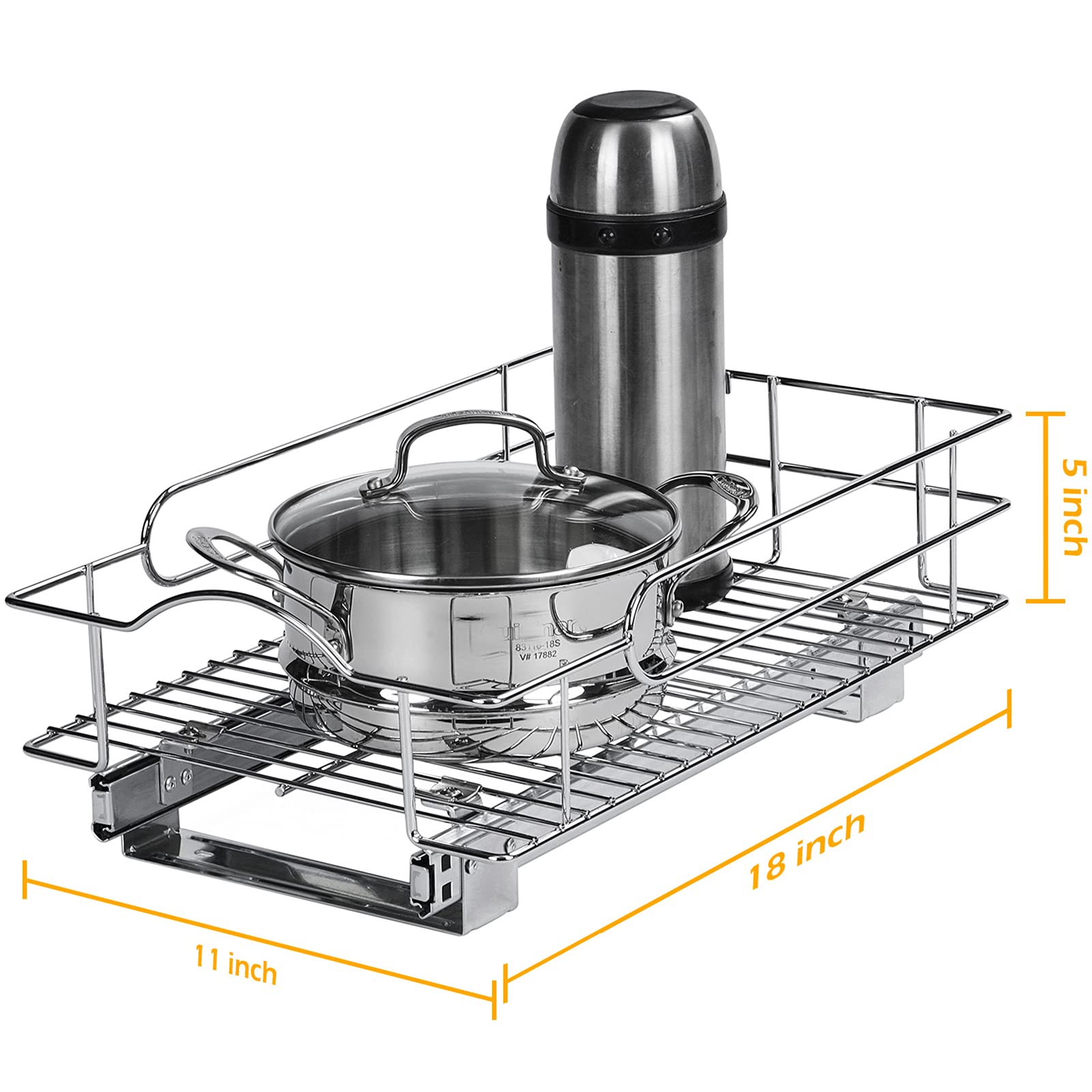 Tiger Pull Out Cabinet Organizer, Heavy Duty Slide Out Kitchen Cabinet Storage Shelves, Cabinet Opening, Wire Frame, Chrome Finish (14" W x21 D x 5" H)