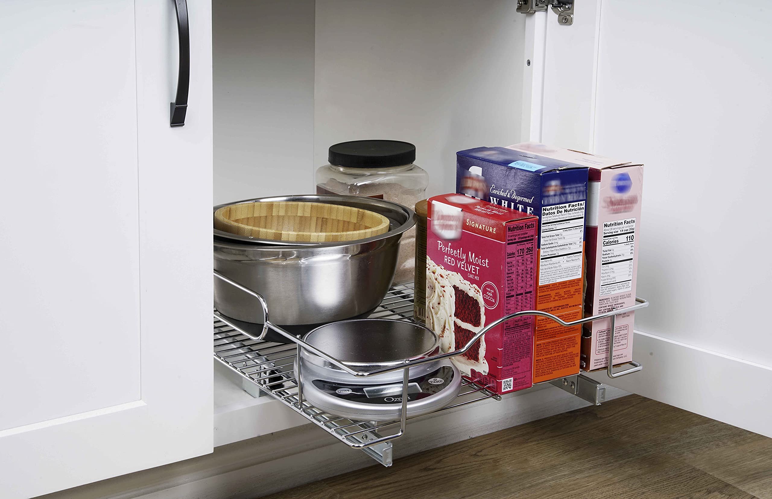 Tiger Pull Out Cabinet Organizer, Heavy Duty Slide Out Kitchen Cabinet Storage Shelves, Cabinet Opening, Wire Frame, Chrome Finish (14" W x21 D x 5" H)