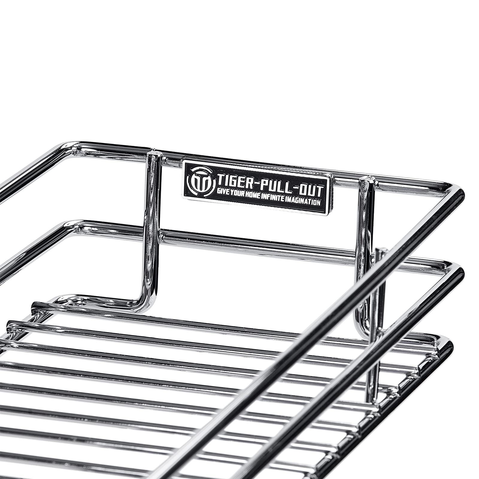 Tiger Pull Out Cabinet Organizer, Heavy Duty Slide Out Kitchen Cabinet Storage Shelves, Cabinet Opening, Wire Frame, Chrome Finish (14" W x21 D x 5" H)