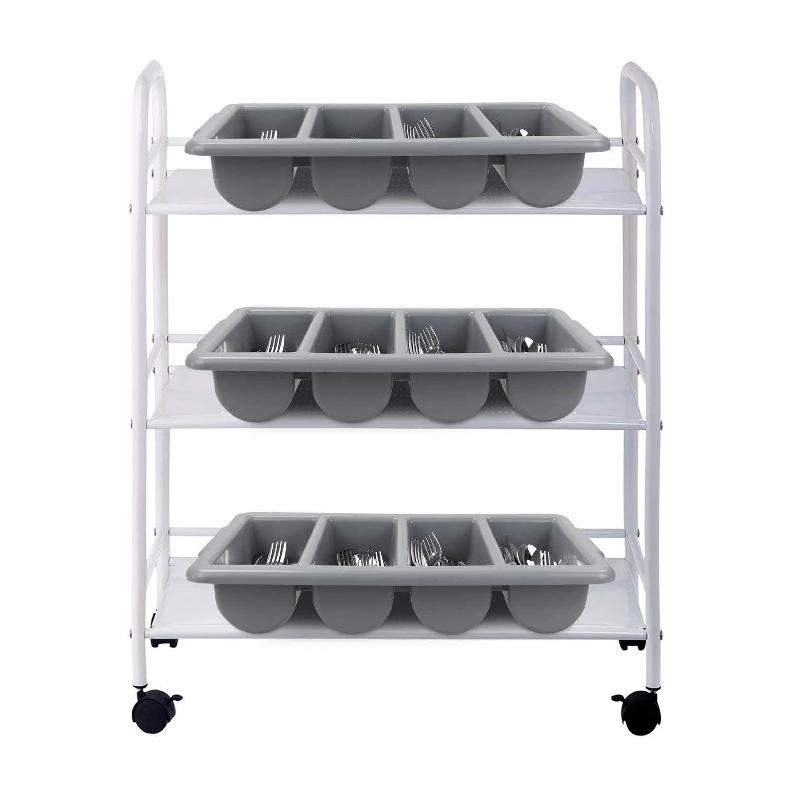 Tyminin 4-Compartment Commercial Cutlery Tray, Plastic Drawer Silverware Organizer, Grey, Pack of 4