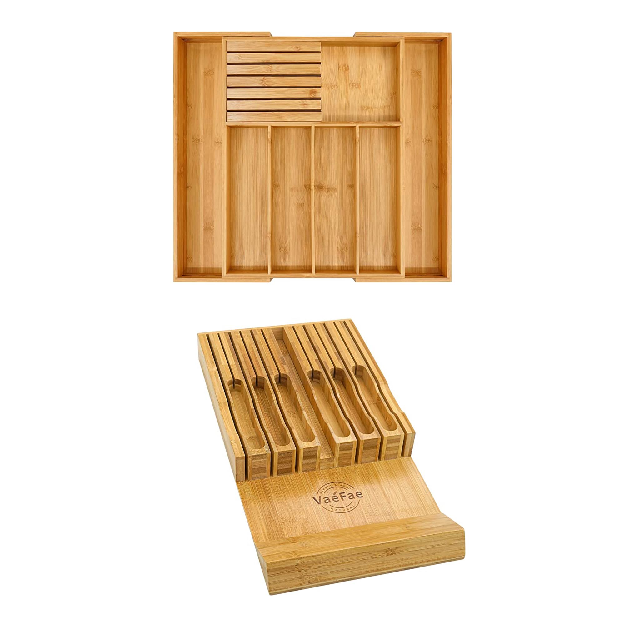 Bamboo Knife Drawer Organizer, Kitchen Knife Holder Drawer, Silverware Tray with Dividers