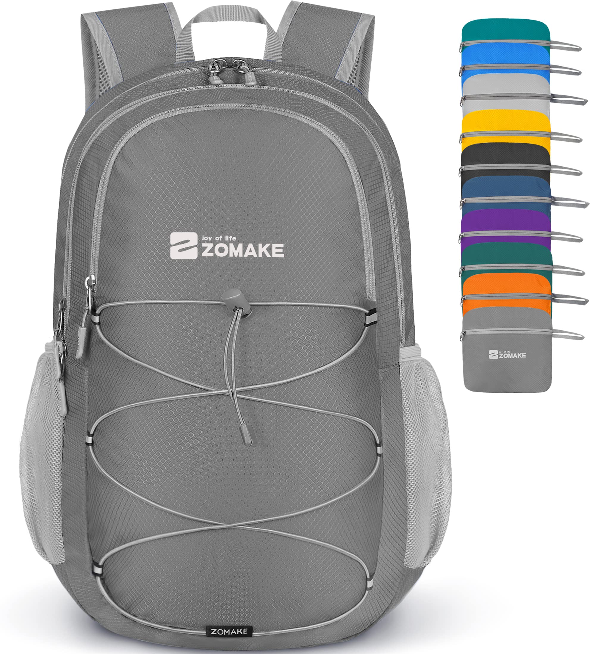 ZOMAKE 28L Packable Backpack:Lightweight Hiking Backpacks - Foldable Water Resistant Back Pack for Travel Camping Outdoor Hiking Day Pack (Medium grey)