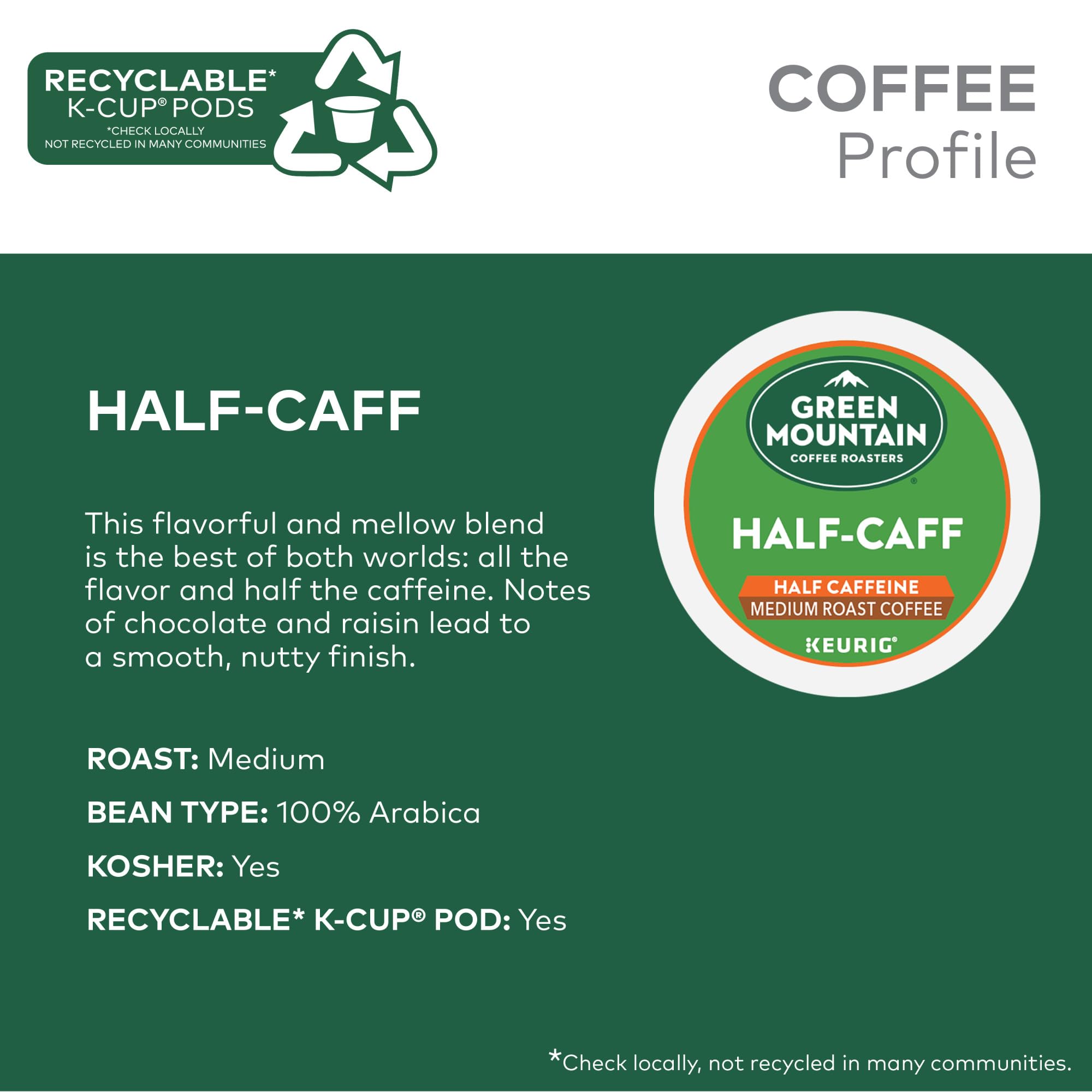 Green Mountain Coffee Roasters Half Caff, Single-Serve Keurig K-Cup Pods, Medium Roast Coffee, 12 Count (Pack of 6), Total 72 Count