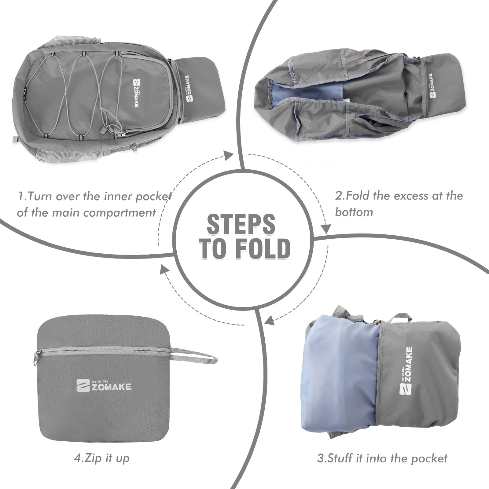 ZOMAKE 28L Packable Backpack:Lightweight Hiking Backpacks - Foldable Water Resistant Back Pack for Travel Camping Outdoor Hiking Day Pack (Medium grey)