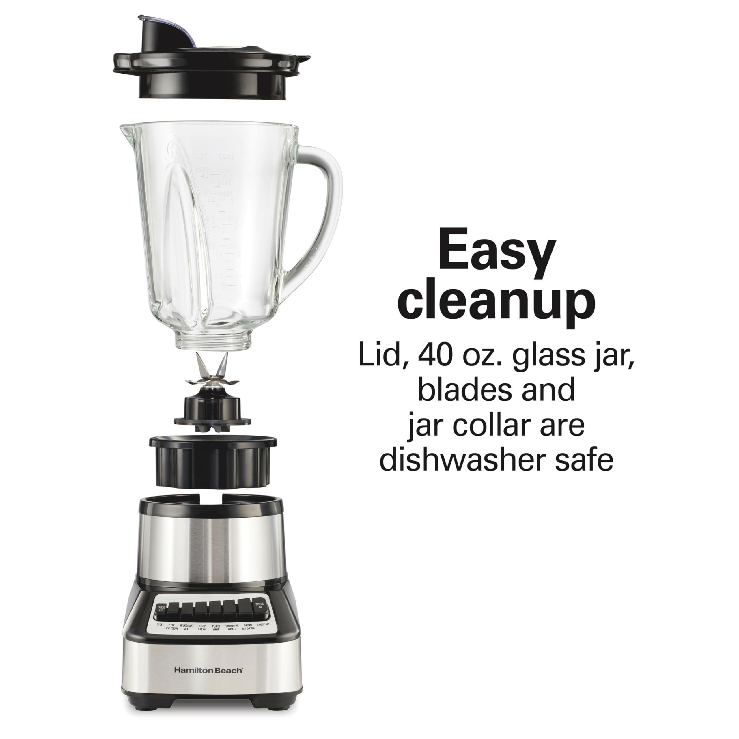 Hamilton Beach Wave Crusher Blender with 40 Oz Glass Jar and 14 Functions for Puree, Ice Crush, Shakes and Smoothies, Stainless Steel (54221)