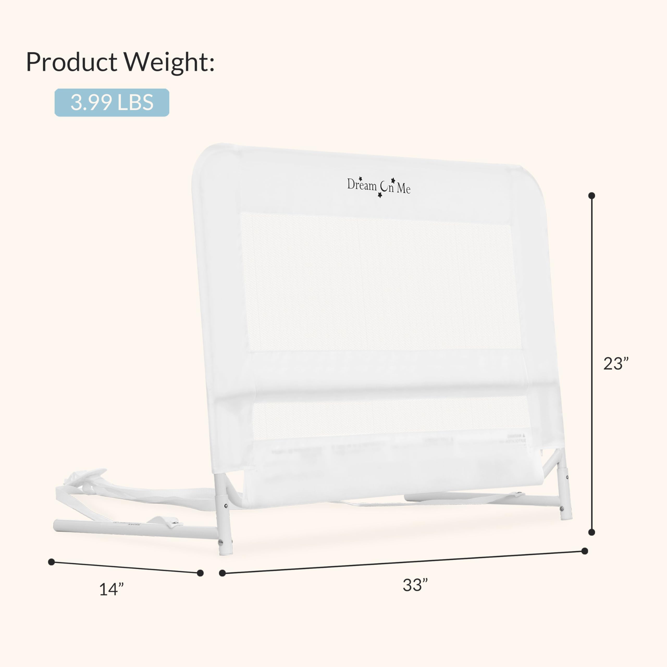 Dream On Me Lightweight Mesh Security Adjustable Bed Rail for Toddler with Breathable Mesh Fabric in White