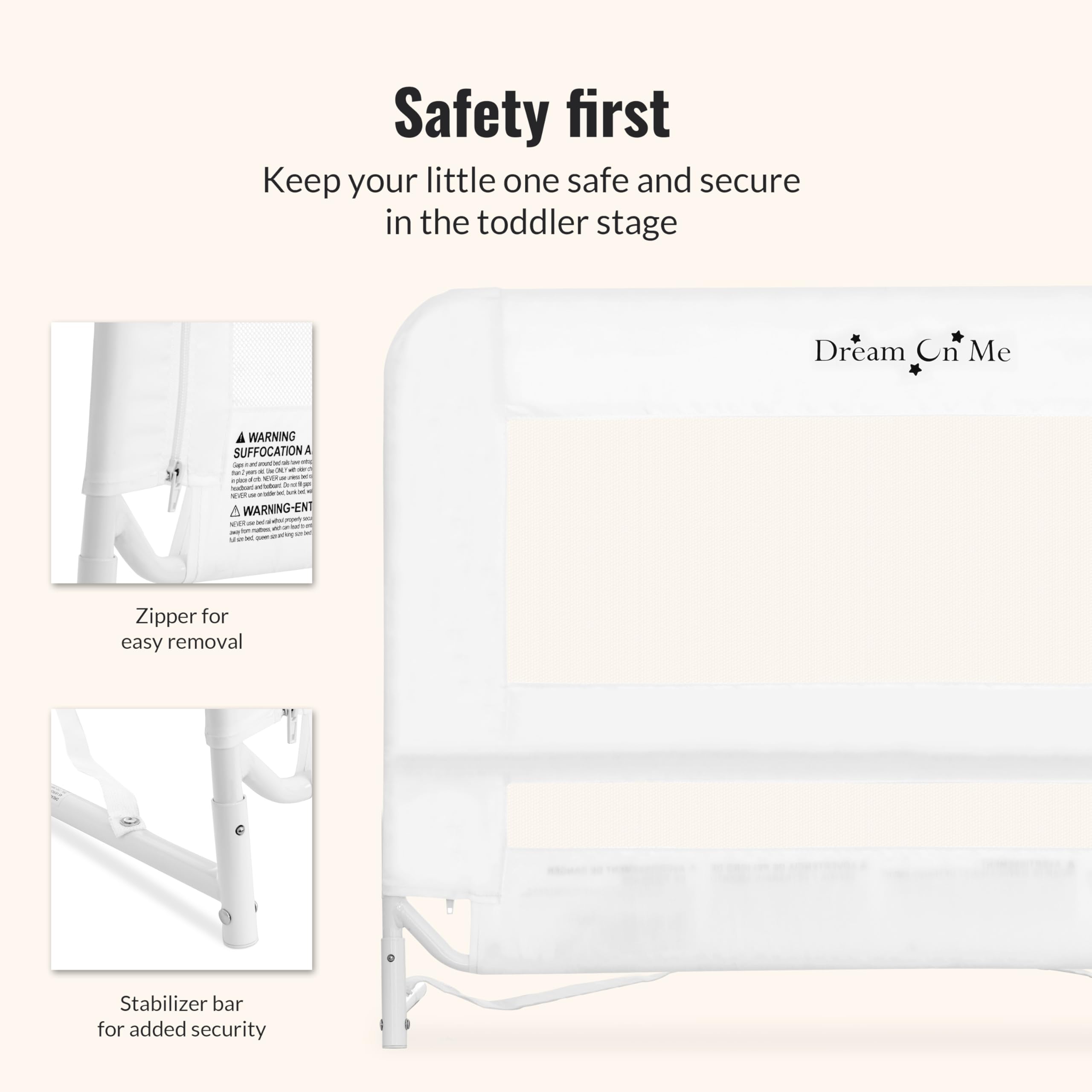 Dream On Me Lightweight Mesh Security Adjustable Bed Rail for Toddler with Breathable Mesh Fabric in White