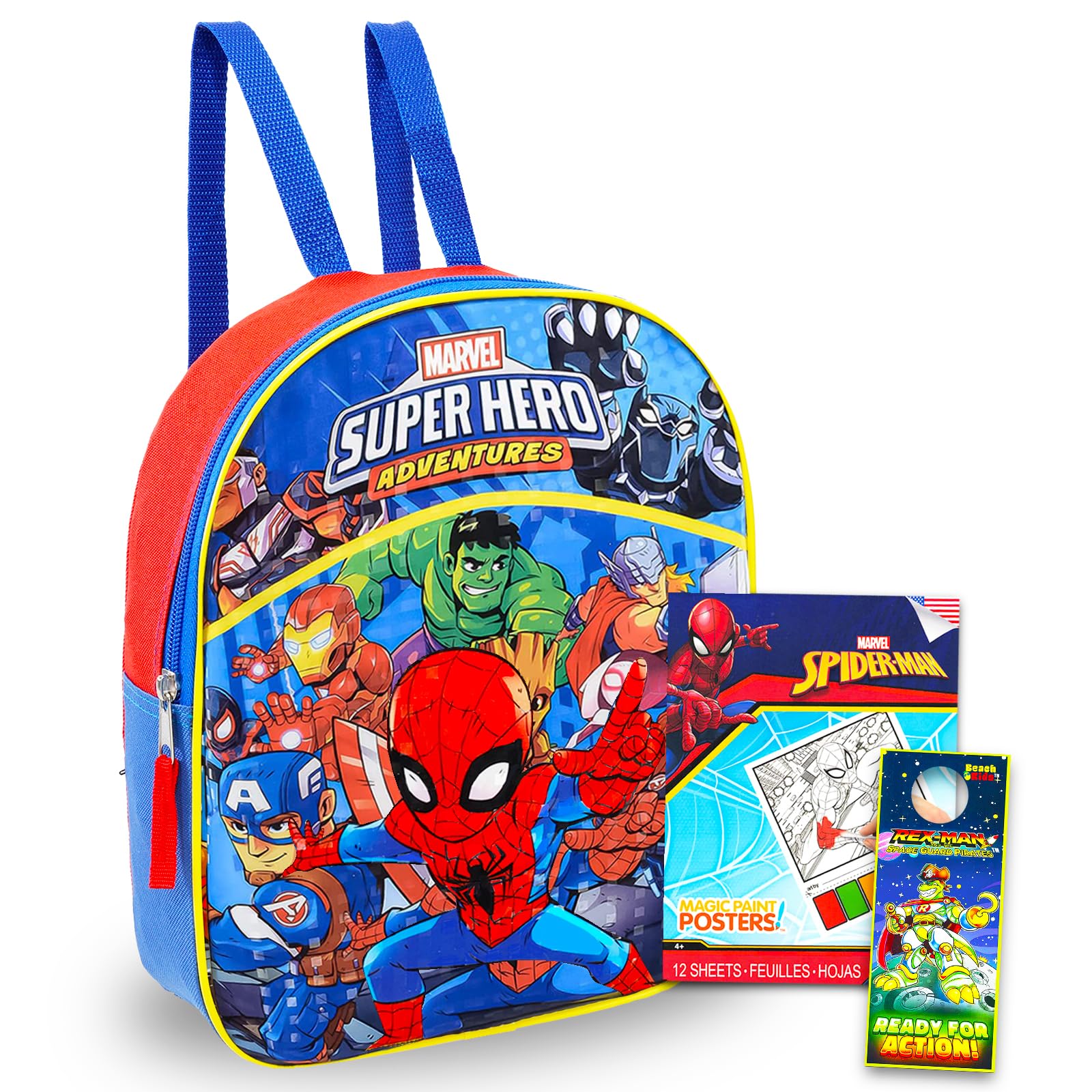 Marvel Super Hero Adventures Mini Backpack -- 3 Pc Bundle With 11" Avengers Superhero School Bag For Boys, Kids, Spiderman Coloring Pack And More | Marvel School Supplies