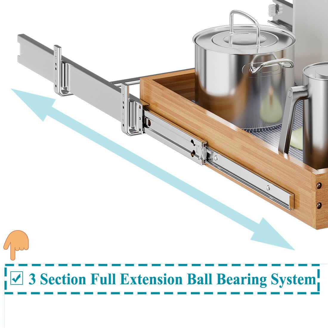 OCG Pull Out Drawers for Cabinets 11" W x 21" D, Slide Out Wood Drawer Shelf, Pull Out Shelves for Base Cabinet Organization in Kitchen, Pantry, Bathroom