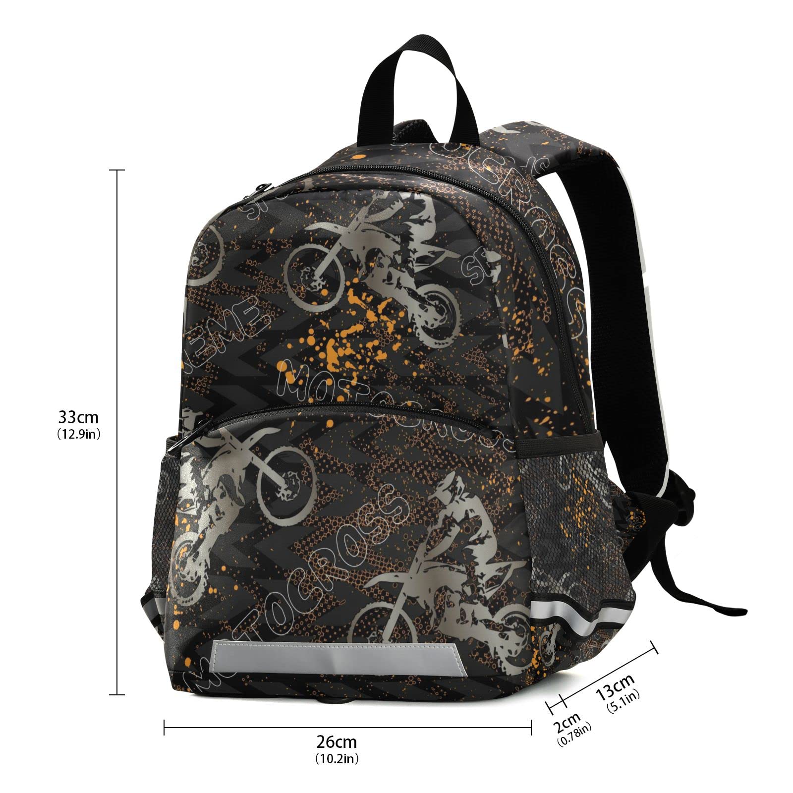 Glaphy Abstract Camo Motorcycle Kids Backpack for Boys Girls, Kindergarten Elementary Backpack with Chest Strap, Preschool Toddler Bookbag with Reflective Stripes