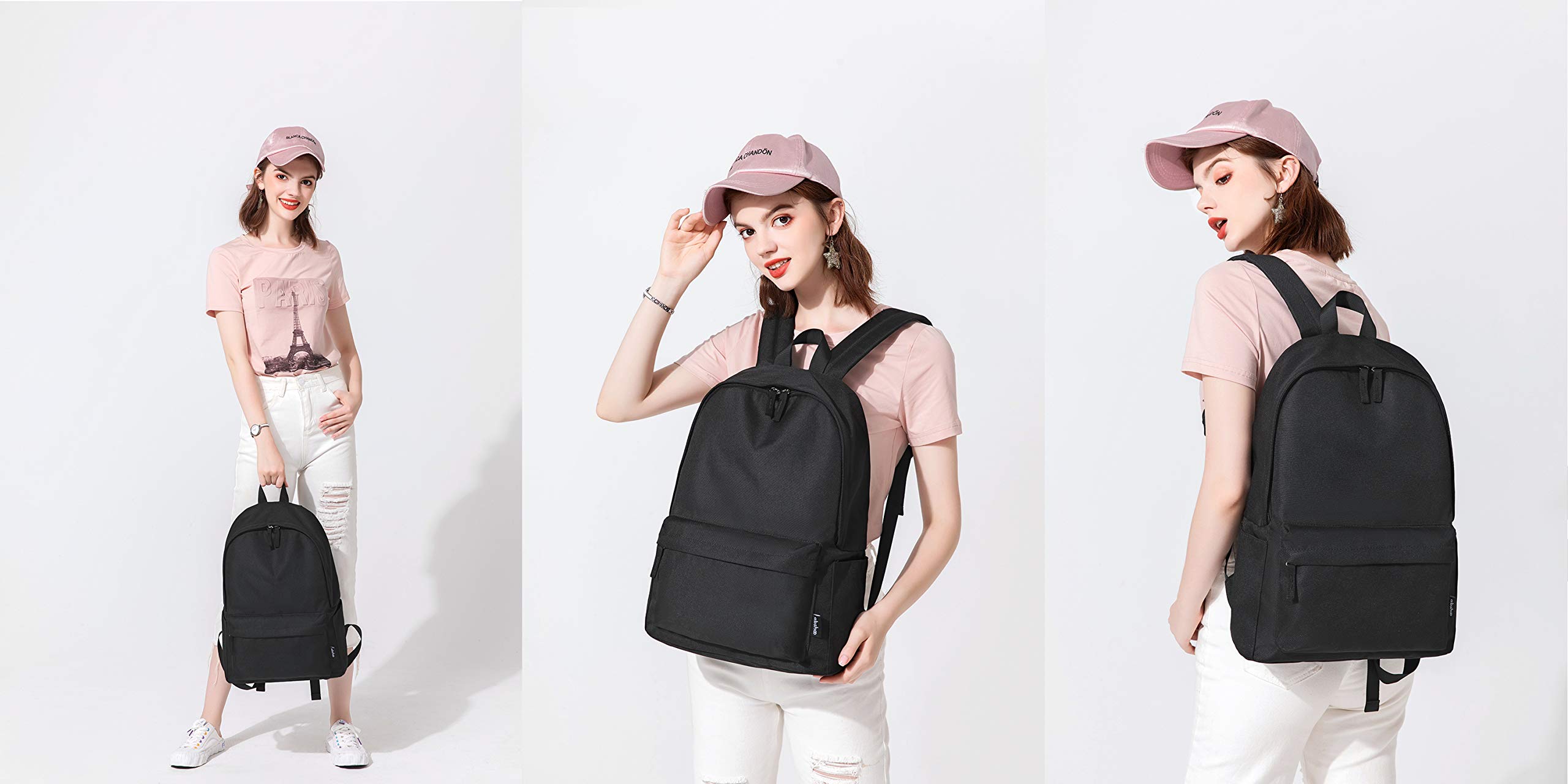 Abshoo Lightweight Casual Unisex Backpack for School Solid Color Boobags (Black)