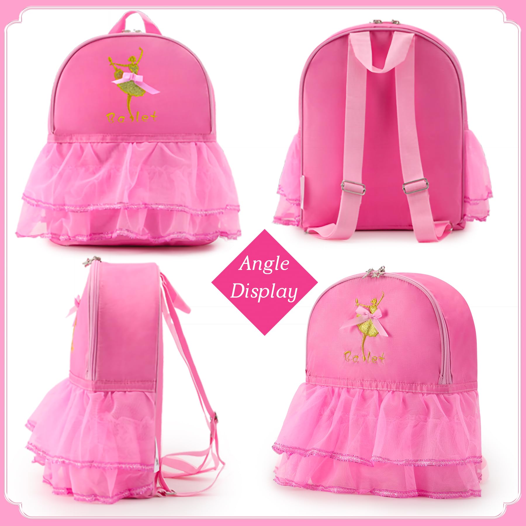 HICCUPfish Cute Ballet Dance Bag Princess Backpack Pink Shoulder Bag Girls (Tutu shoes)