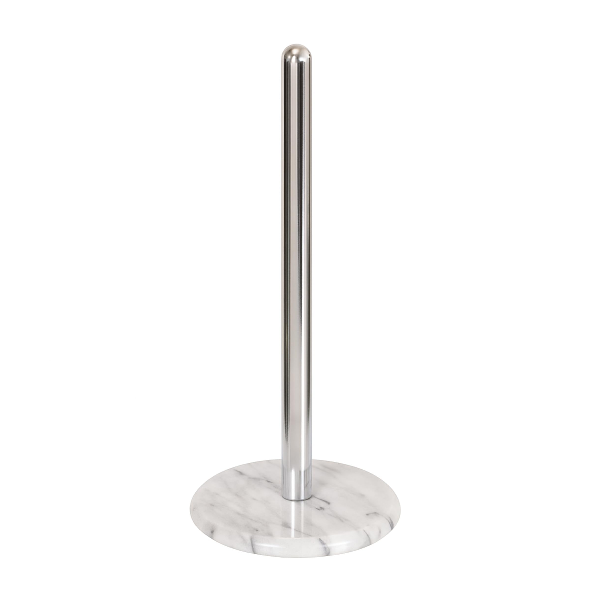 Creative Home Natural Marble Base Paper Holder Kitchen Towel Dispenser with Chrome Plated Pole, 5-1/2" Diam. x 12-5/8" H, Off-White (patterns may vary)