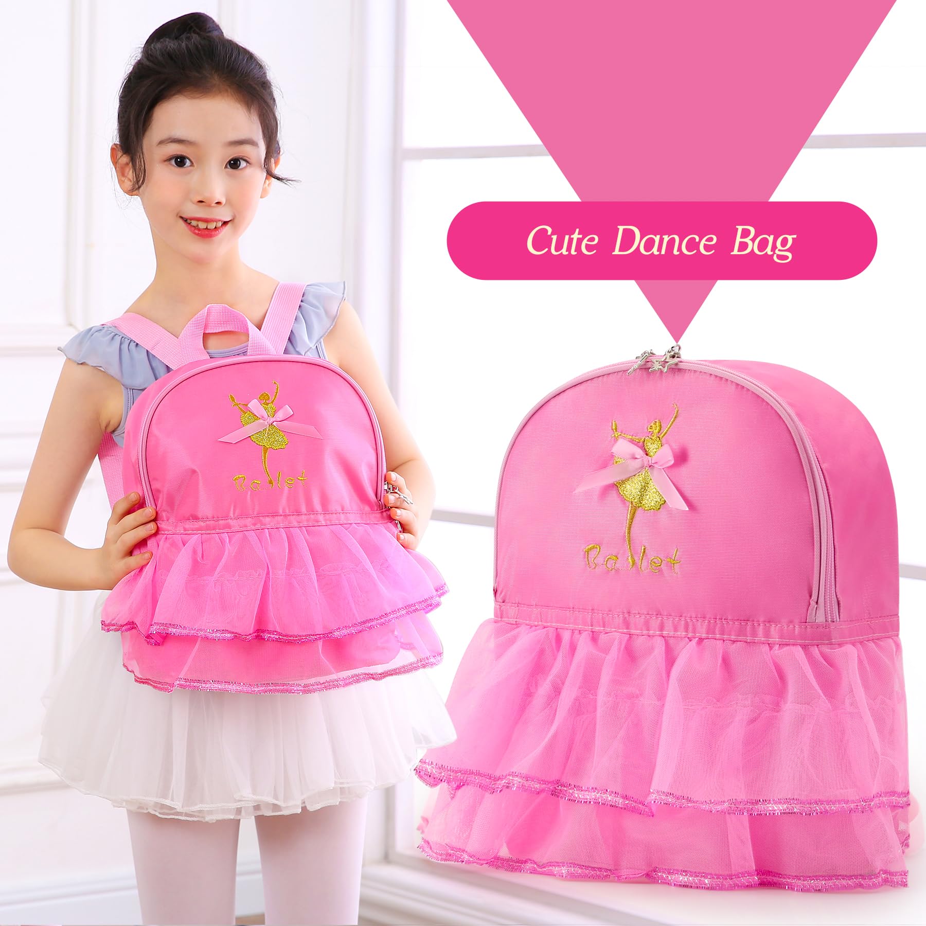 HICCUPfish Cute Ballet Dance Bag Princess Backpack Pink Shoulder Bag Girls (Tutu shoes)