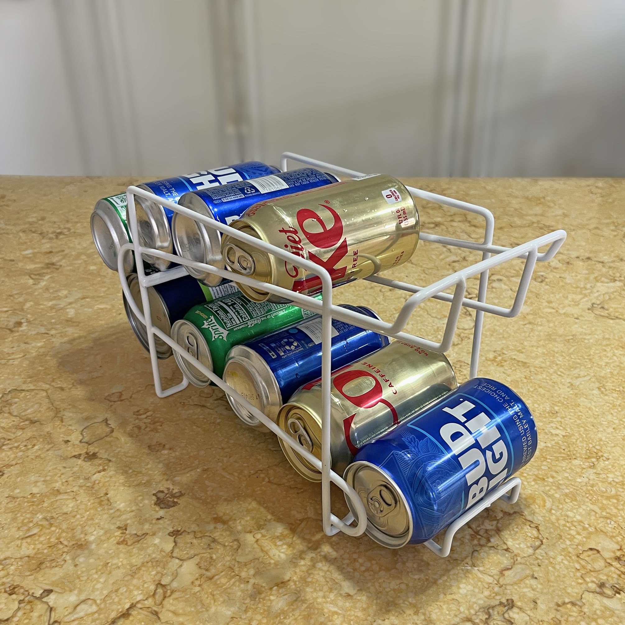 FixtureDisplays® Stylish Soda Can Beverage Dispenser Rack, Dispenses 10 Standard Size 12oz Soda Cans and Holds Canned Foods 16938-NF