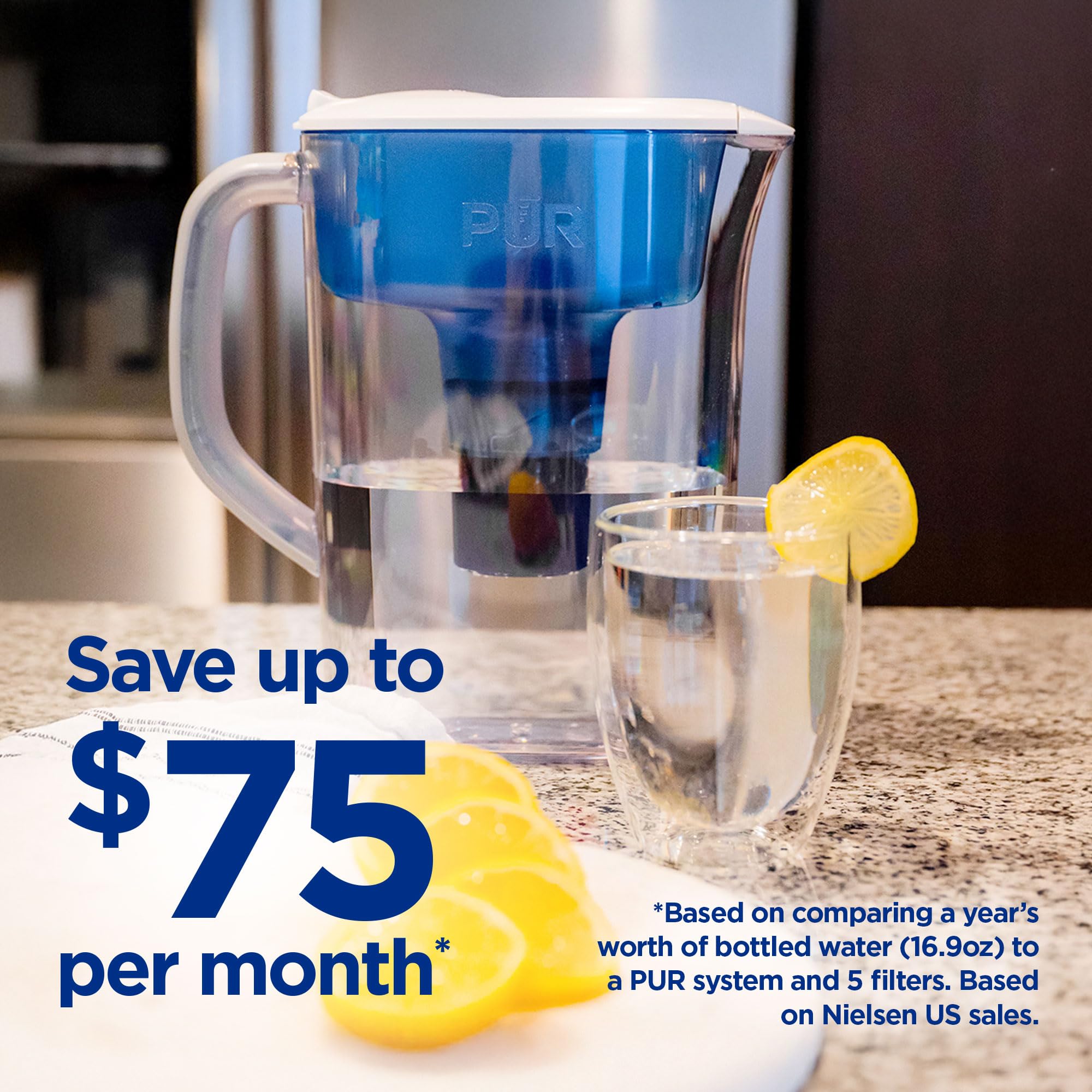 PUR Water Pitcher Filtration System, 7 Cup, Clear/Blue