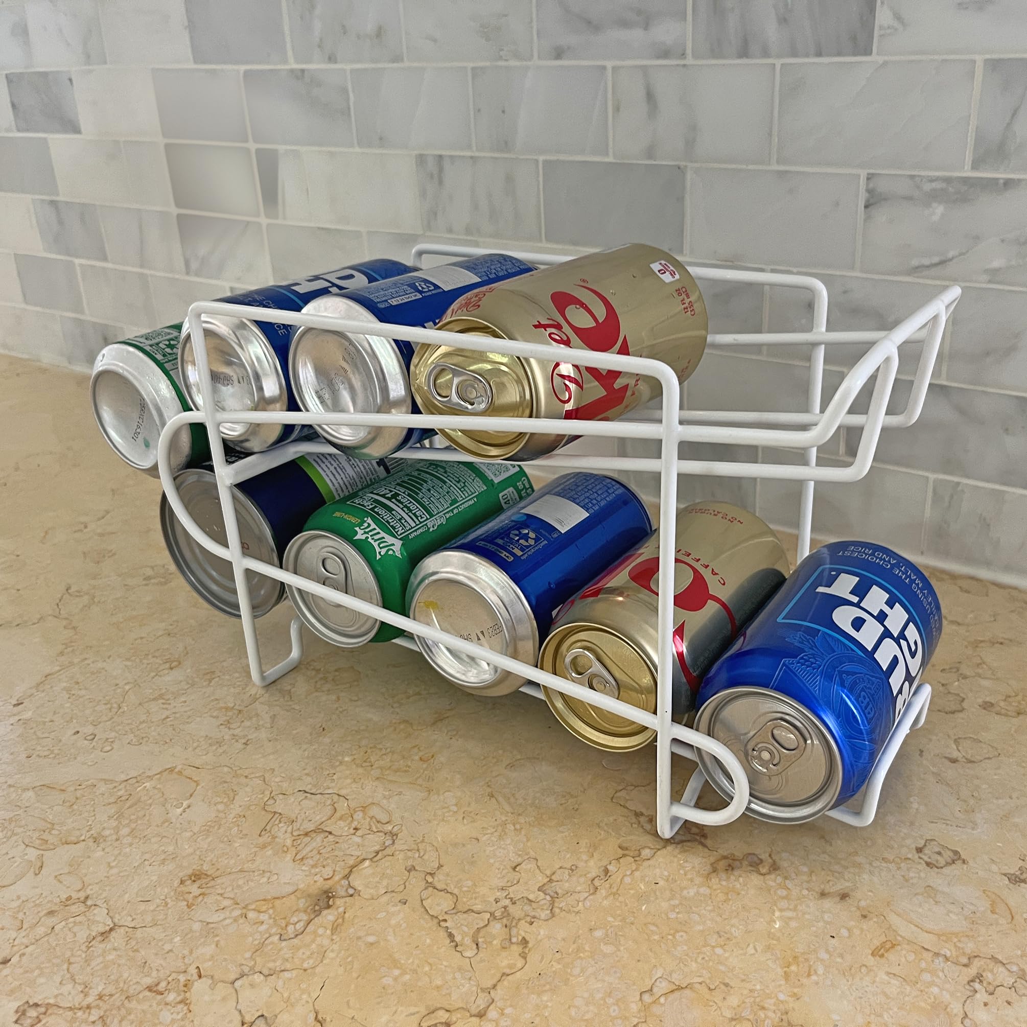 FixtureDisplays® Stylish Soda Can Beverage Dispenser Rack, Dispenses 10 Standard Size 12oz Soda Cans and Holds Canned Foods 16938-NF