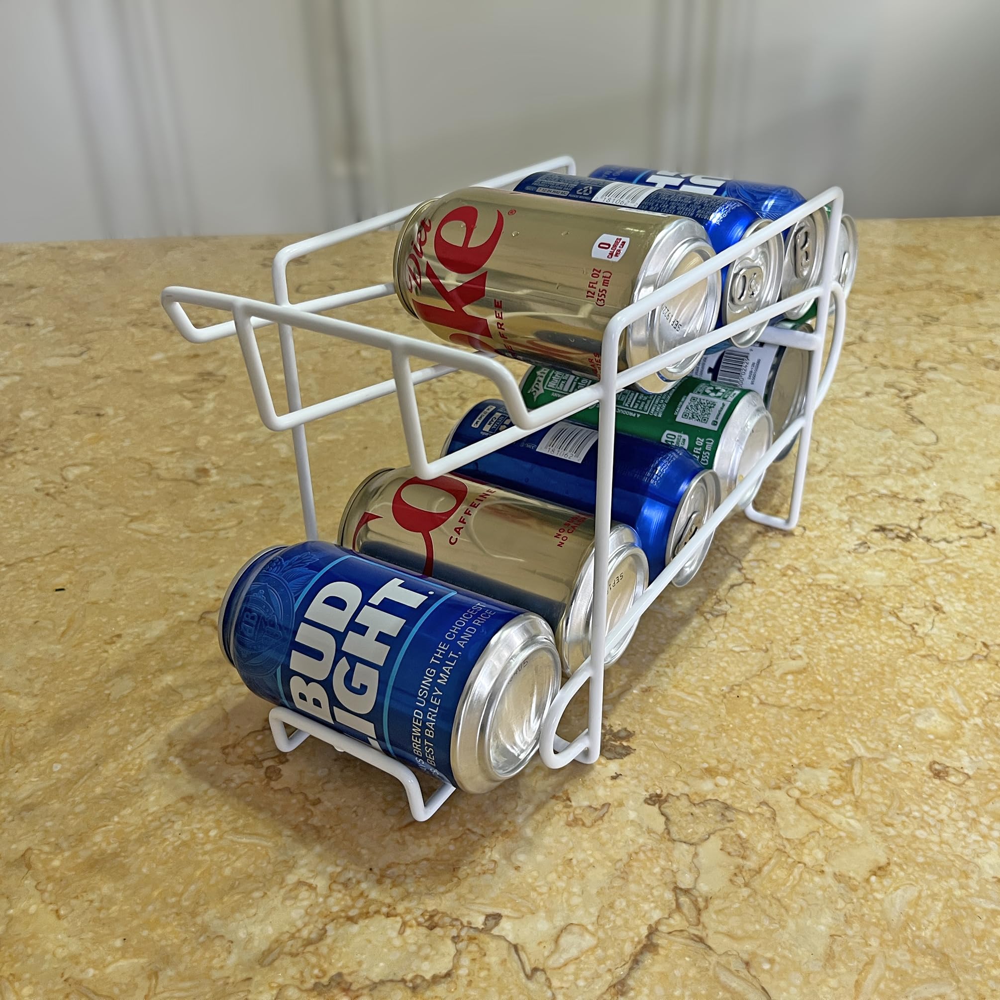 FixtureDisplays® Stylish Soda Can Beverage Dispenser Rack, Dispenses 10 Standard Size 12oz Soda Cans and Holds Canned Foods 16938-NF