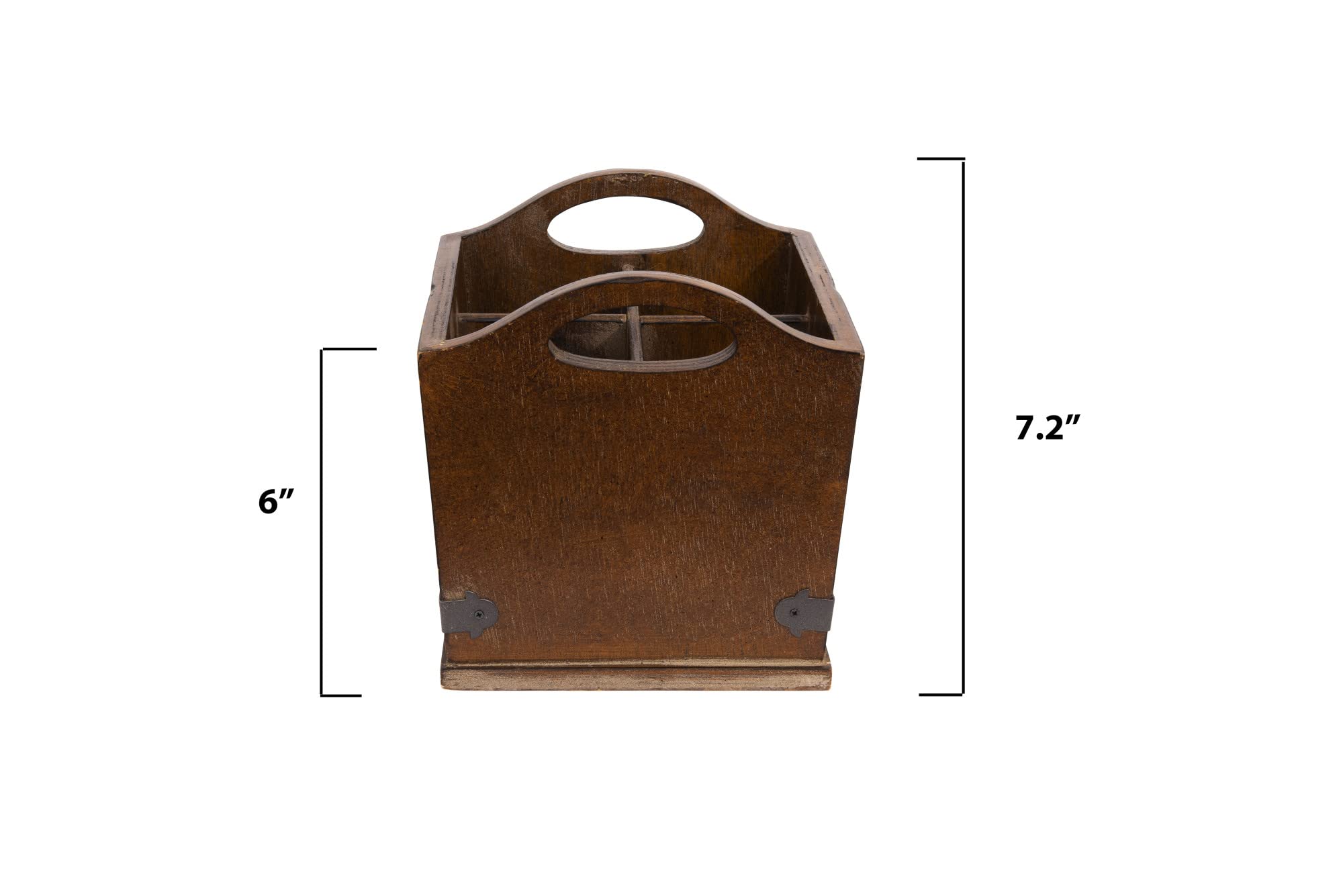 Creative Co-op Wood Utensil Holder with 4 Compartments, Regular, brown