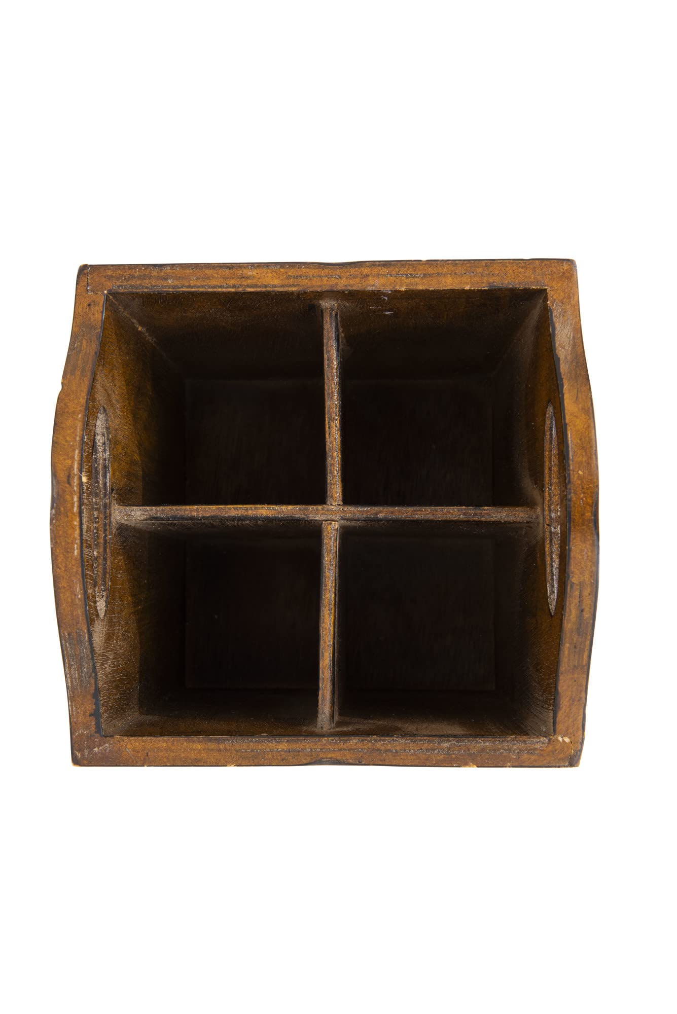 Creative Co-op Wood Utensil Holder with 4 Compartments, Regular, brown