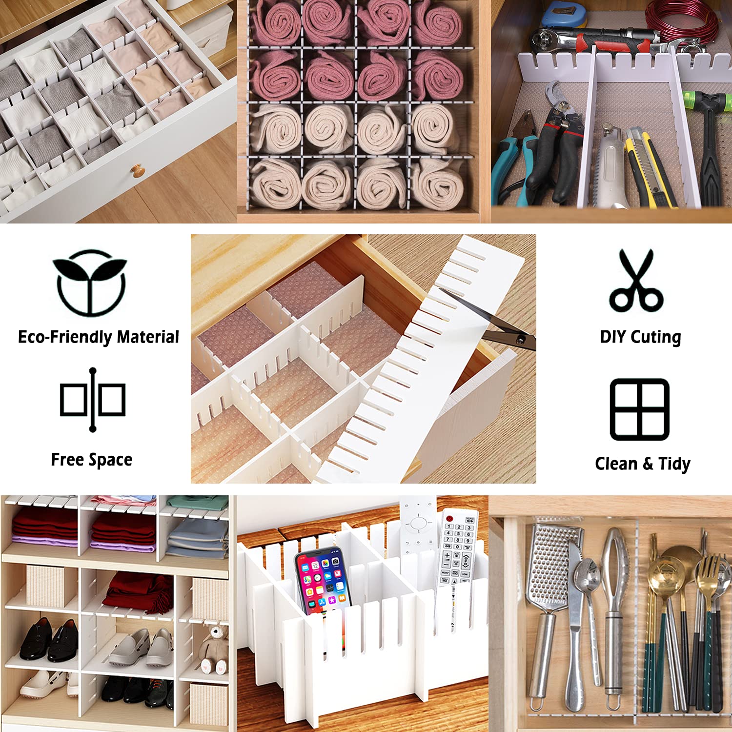 Shelf Liner, Raydior Drawer Liner Non-Slip Washable, 12in×20Ft Cabinet Liner Non-Adhesive Shelf Liners for Kitchen Cabinets, Wire Shelves, Refrigerator Liners Come with 6pcs Drawer Divider (Clear)