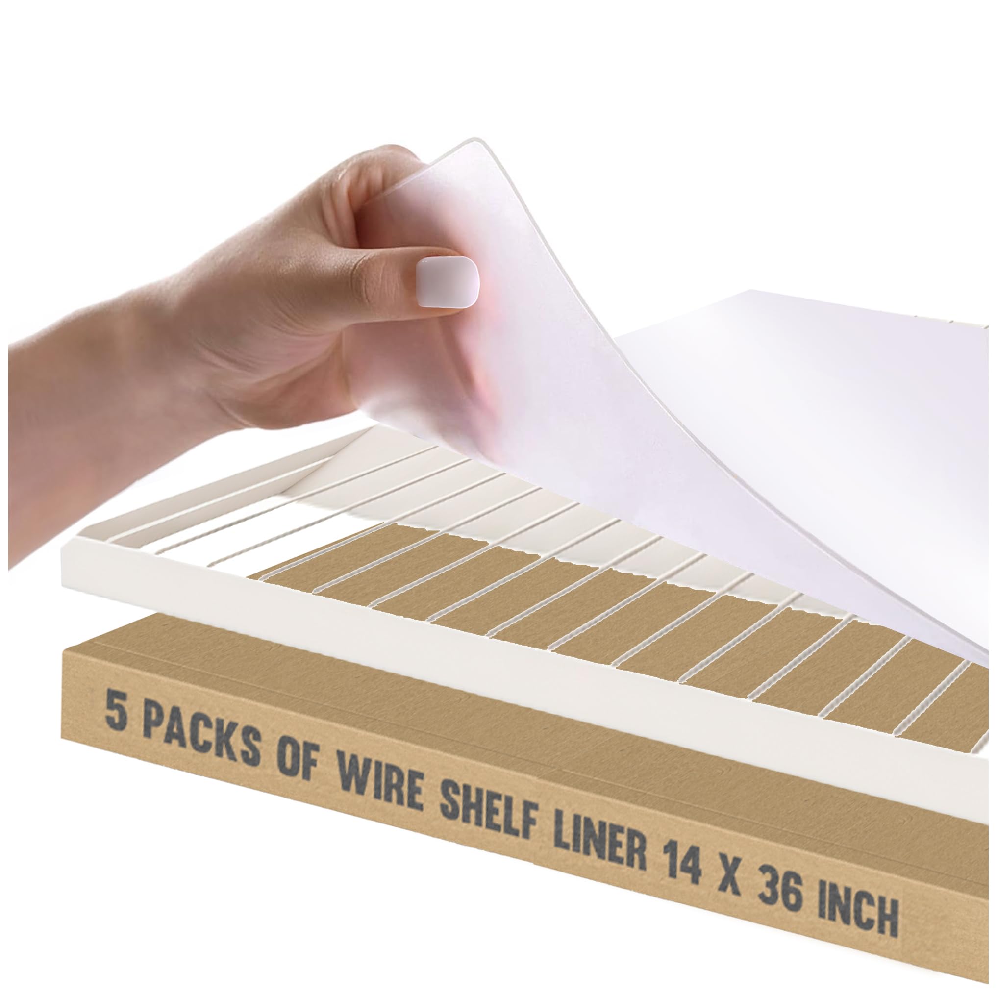 5 Pack of Wire Shelf Liners for Kitchen Closet Cabinet Shelves Fits 14" x 36", Transparent Clear Matte Finish Durable Waterproof Non-Adhesive and Unrolled Flat Shelf Liners