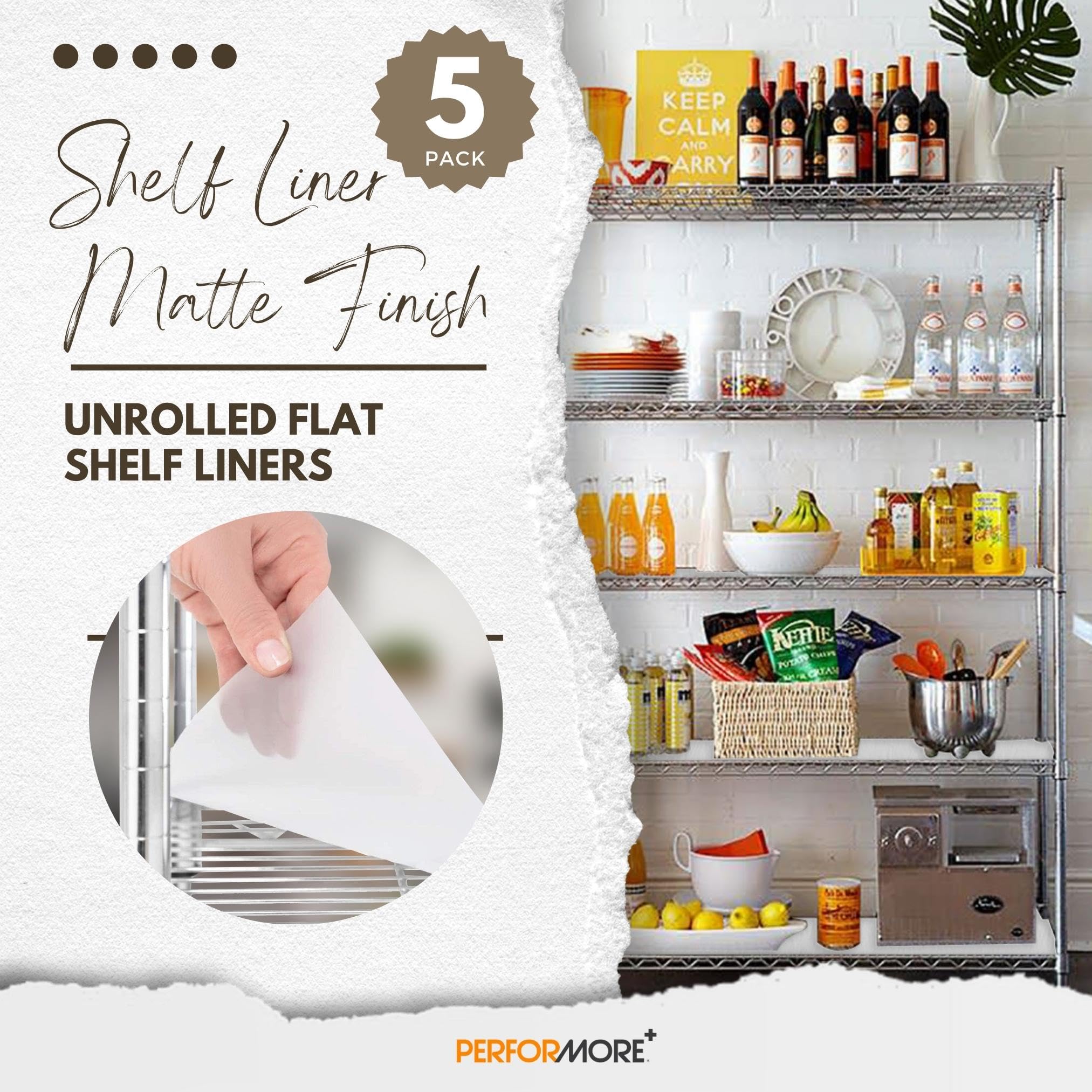 5 Pack of Wire Shelf Liners for Kitchen Closet Cabinet Shelves Fits 14" x 36", Transparent Clear Matte Finish Durable Waterproof Non-Adhesive and Unrolled Flat Shelf Liners