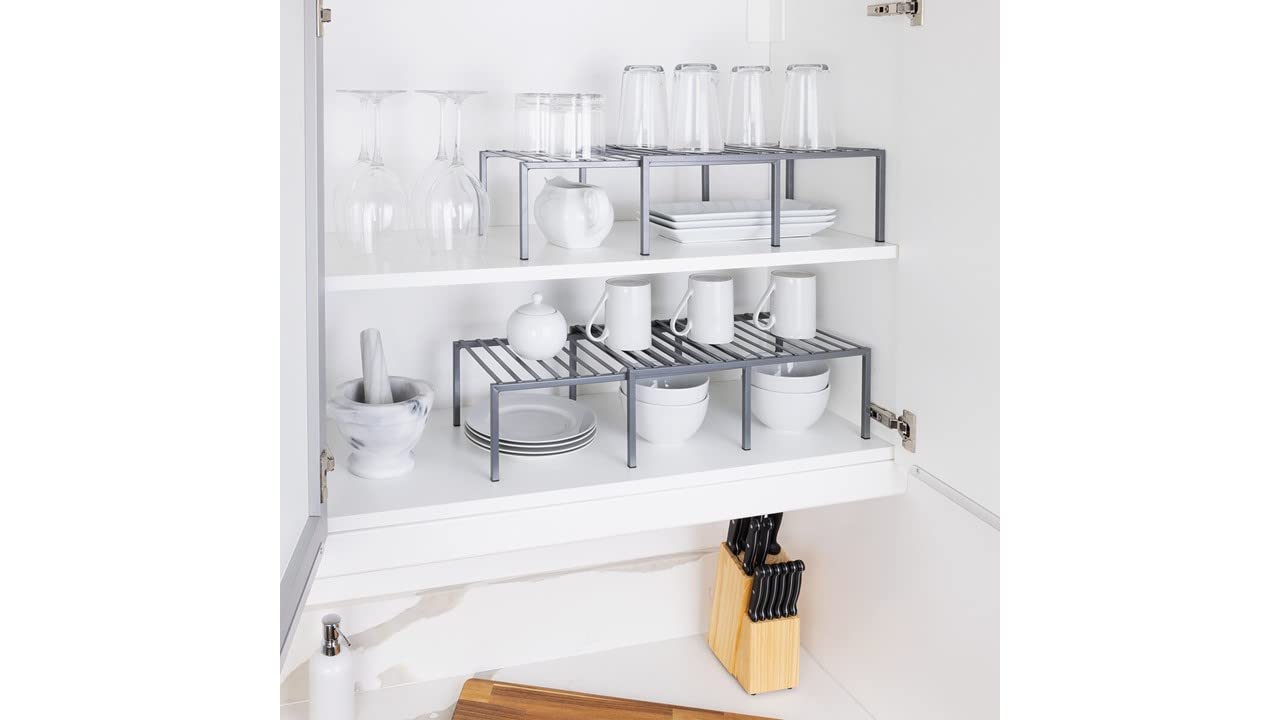 4 Piece Extendable Shelf Organizer Grey