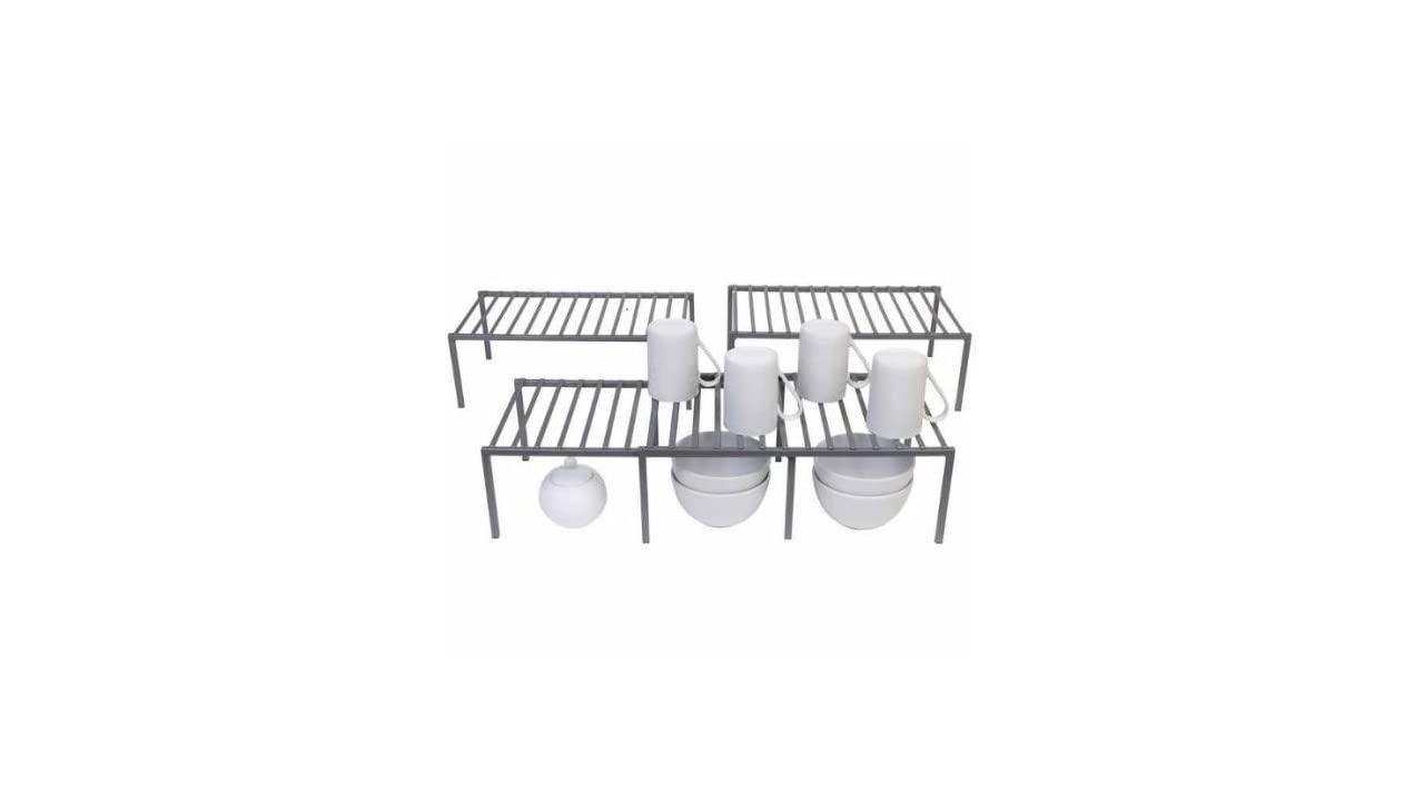4 Piece Extendable Shelf Organizer Grey