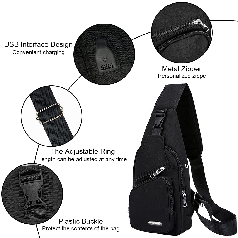 PHABULS Men's Faux Leather mens sling bag for men with USB Charging Port for Travel, Hiking,Cycling (Brown-pu)