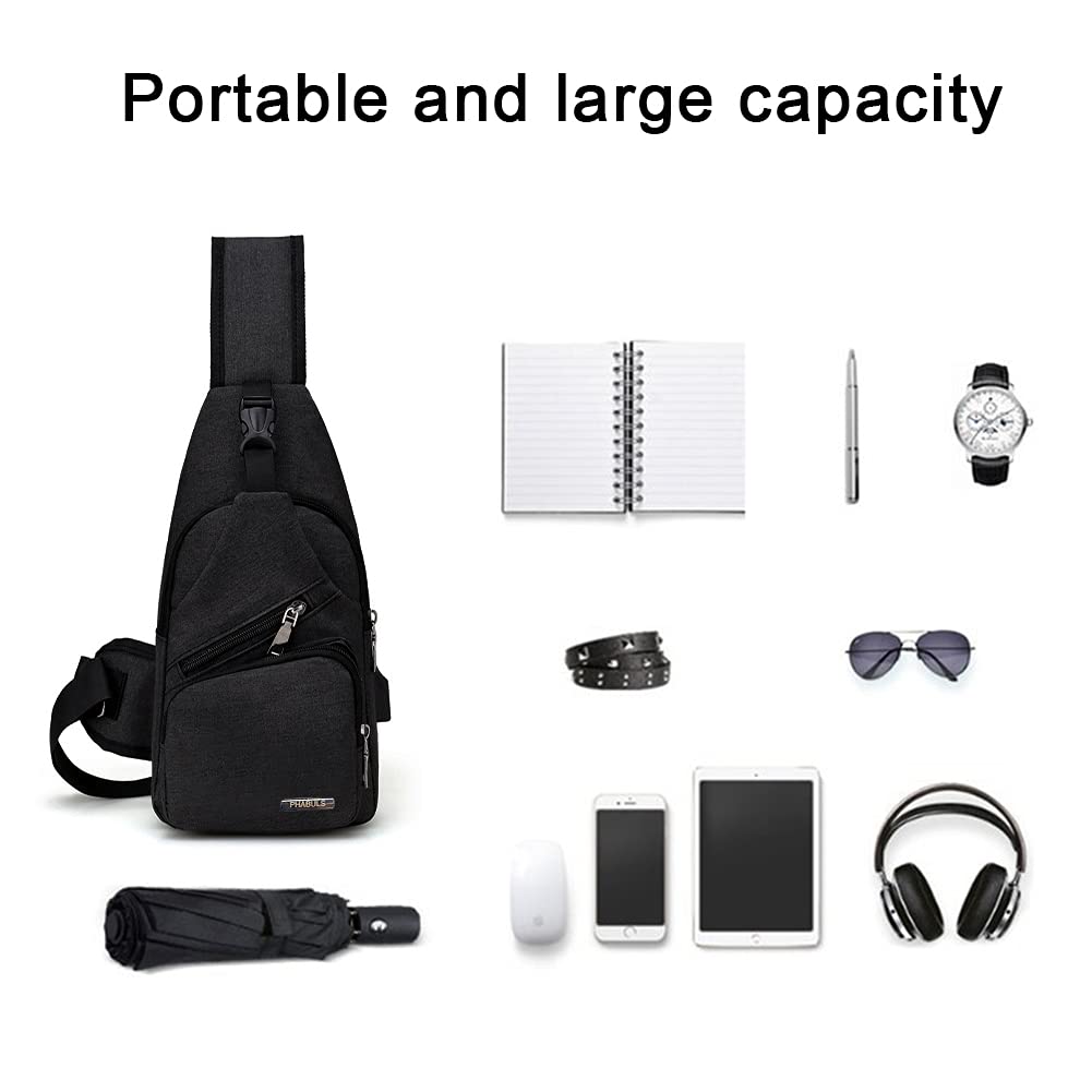 PHABULS Men's Faux Leather mens sling bag for men with USB Charging Port for Travel, Hiking,Cycling (Brown-pu)