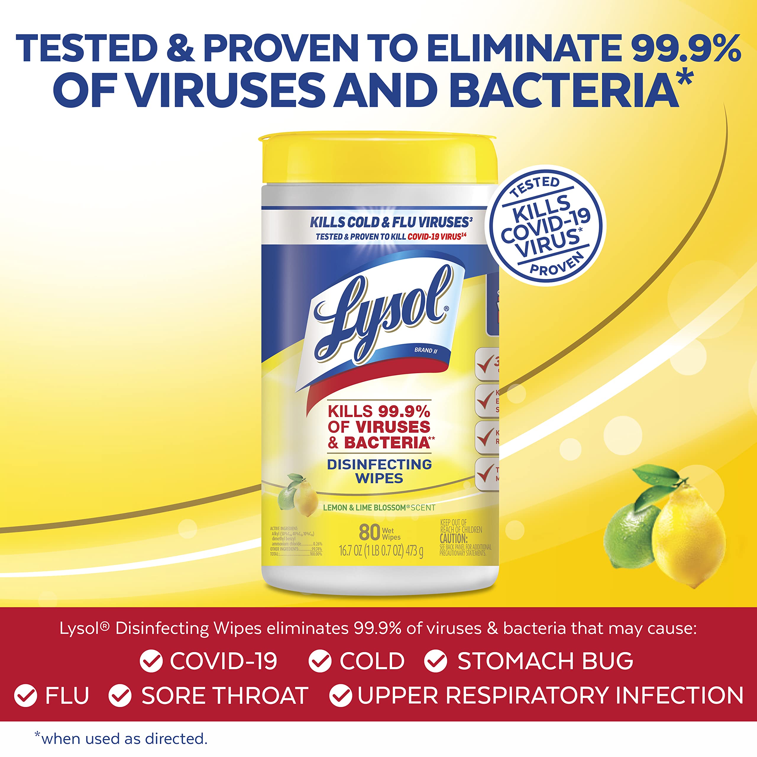 Lysol Disinfectant Wipes, Multi-Surface Antibacterial Cleaning Wipes, For Disinfecting and Cleaning, Lemon and Lime Blossom, 80 Count (Pack of 1)