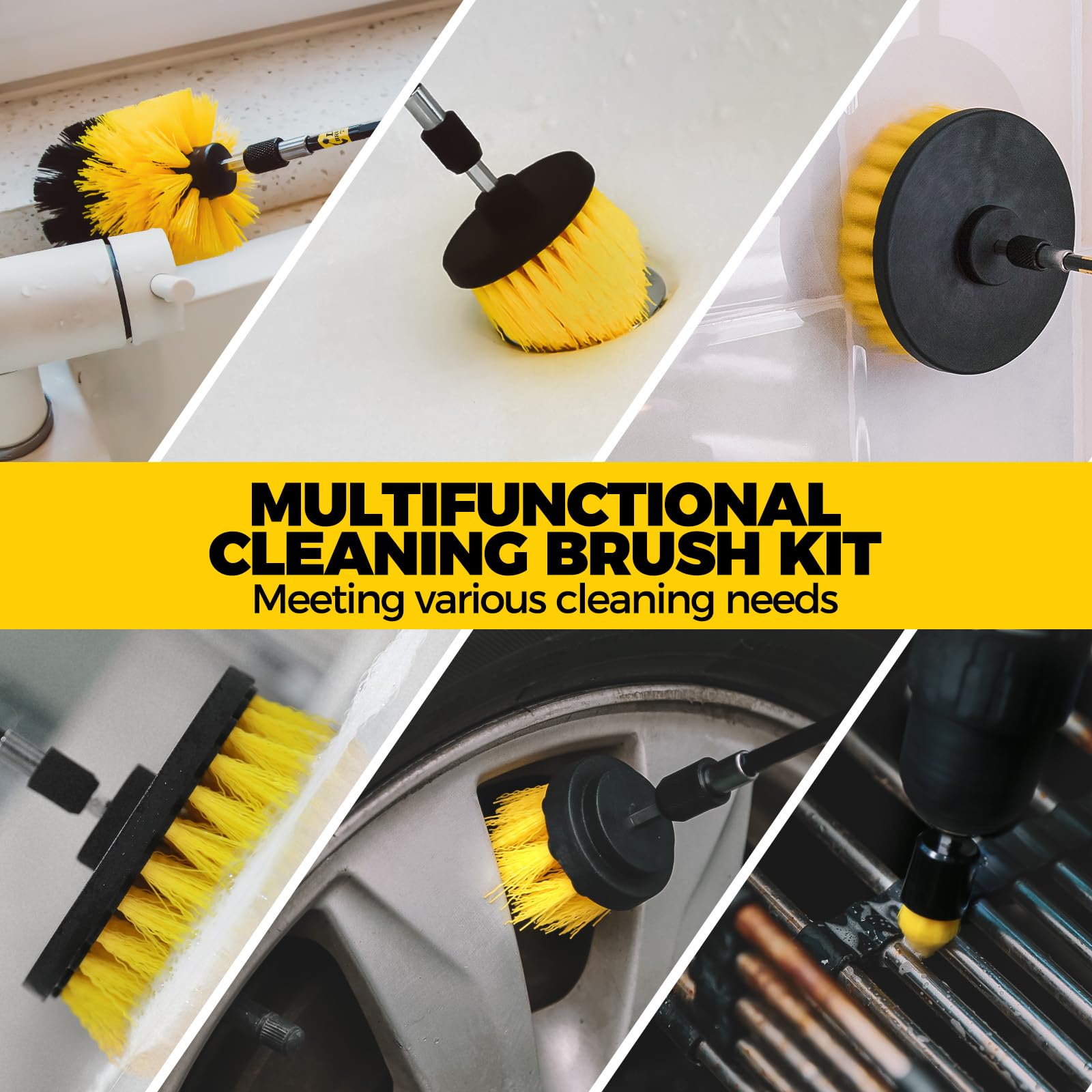 Holikme 30 Piece Drill Brush Attachments Set,Scrub Pads & Sponge, Power Scrubber Brush with Extend Long Attachment All Purpose Clean for Grout, Tiles, Sinks, Bathtub, Bathroom, Kitchen