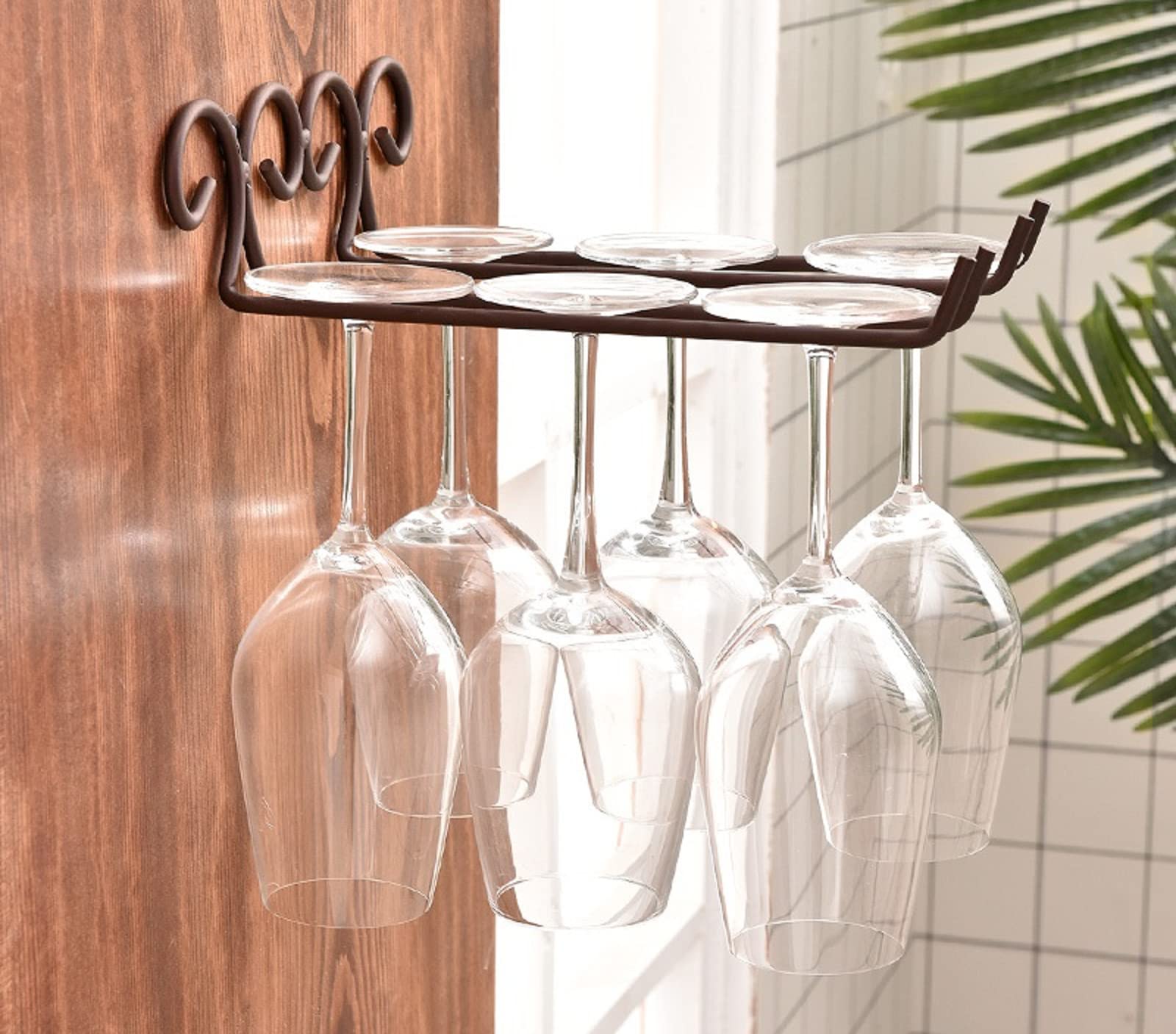 DYT 2-Rail Wine Glass Rack,10.2 Inch Stemware Rack Wall Mounted for Kitchen Cabinet Bar,Stemware Rack Metal Stemware Holder Wine Glass Holder Wine Glass Hanger,Black